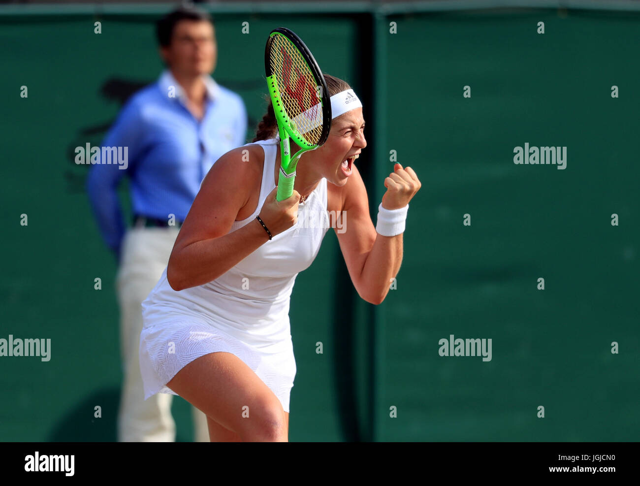 Jelena Ostapenko celebrates beating Camila Giorgi on day five of the ...