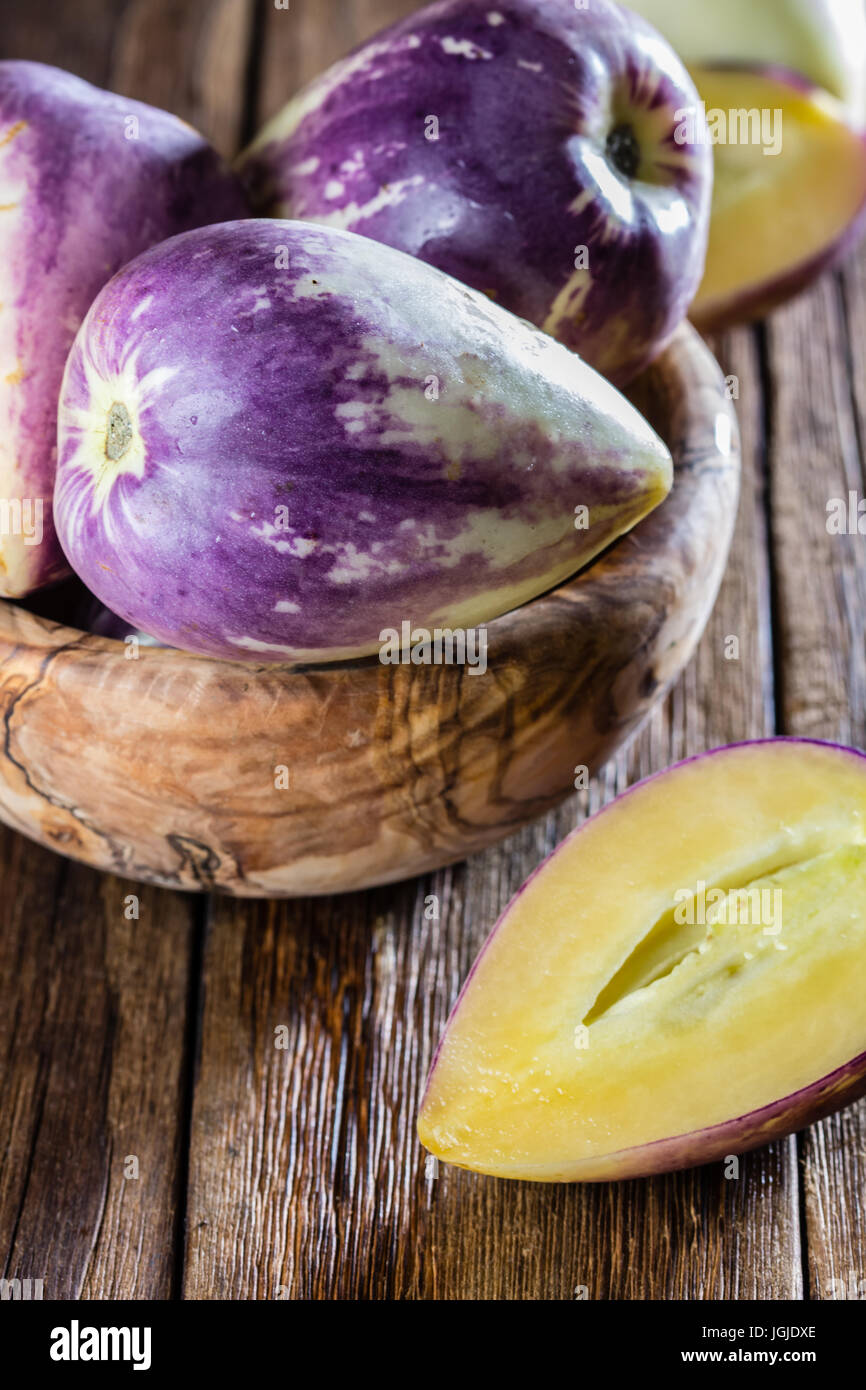 South American fruit sweet cucumber. Pepino dulce or pepino melon Stock ...