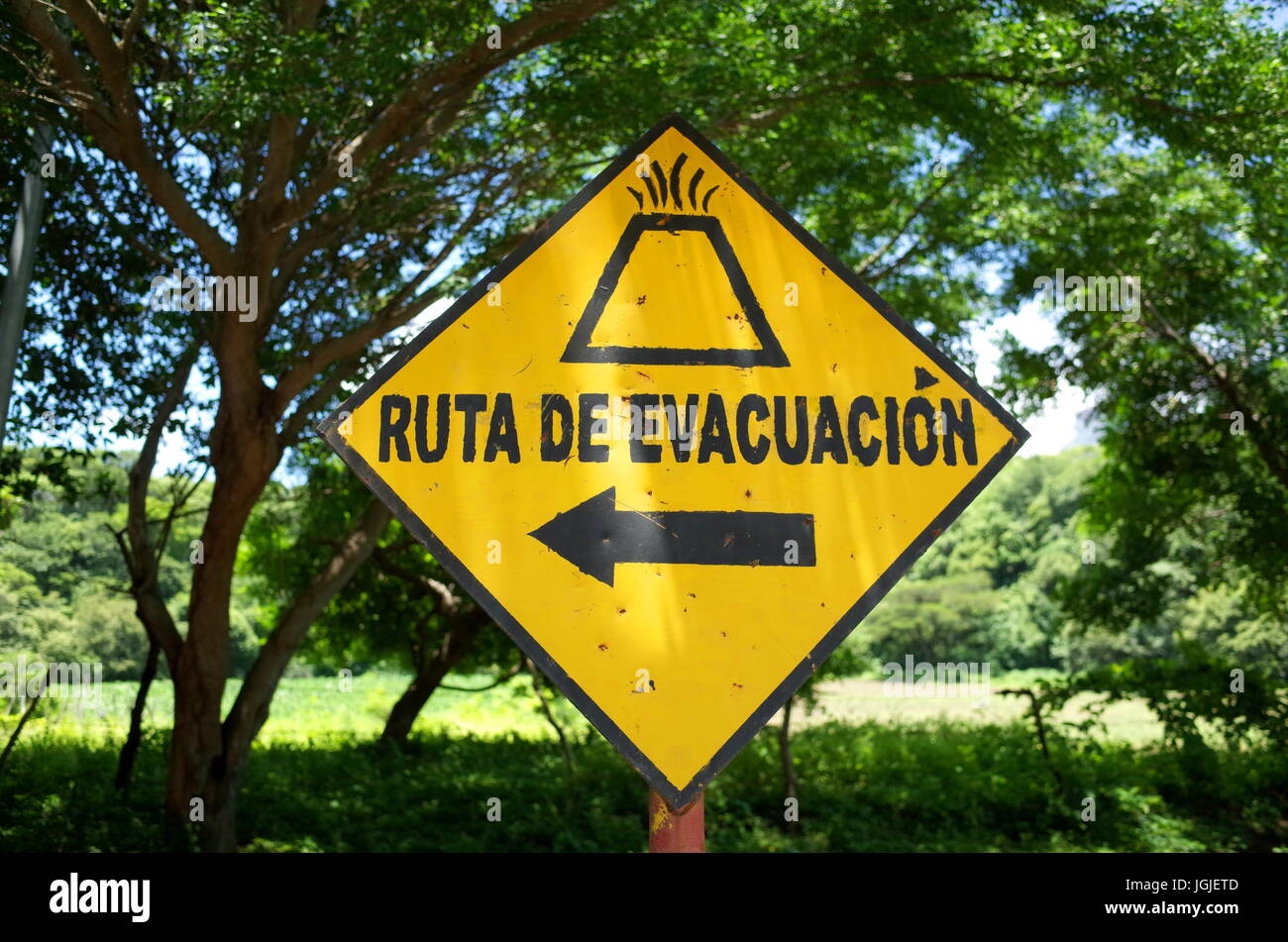 "Evacuation Route" - Volcano evacuation sign on Isla Ompetepe in ...