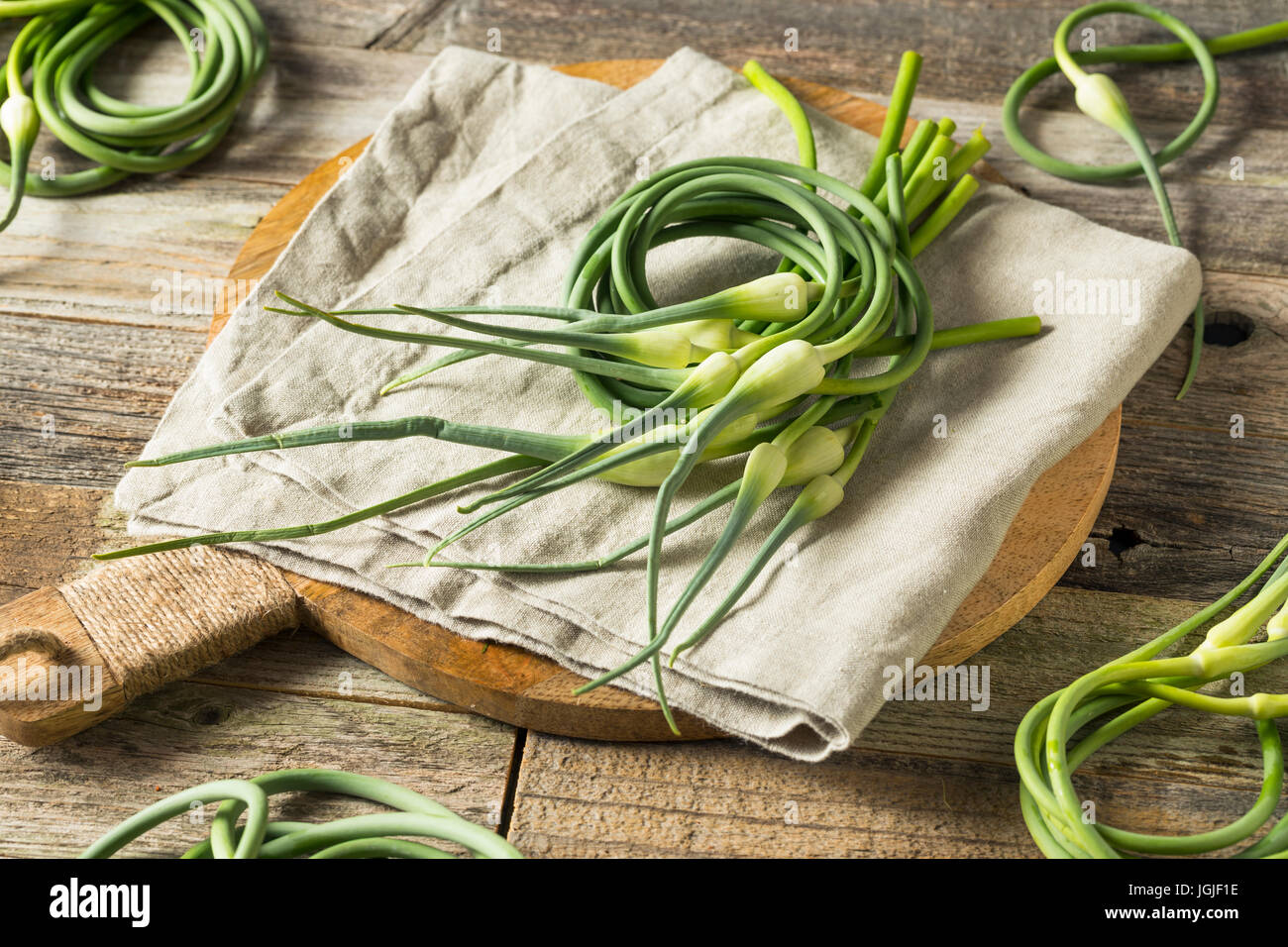 Raw Green Organic Garlic Scapes Ready to Use Stock Photo - Alamy