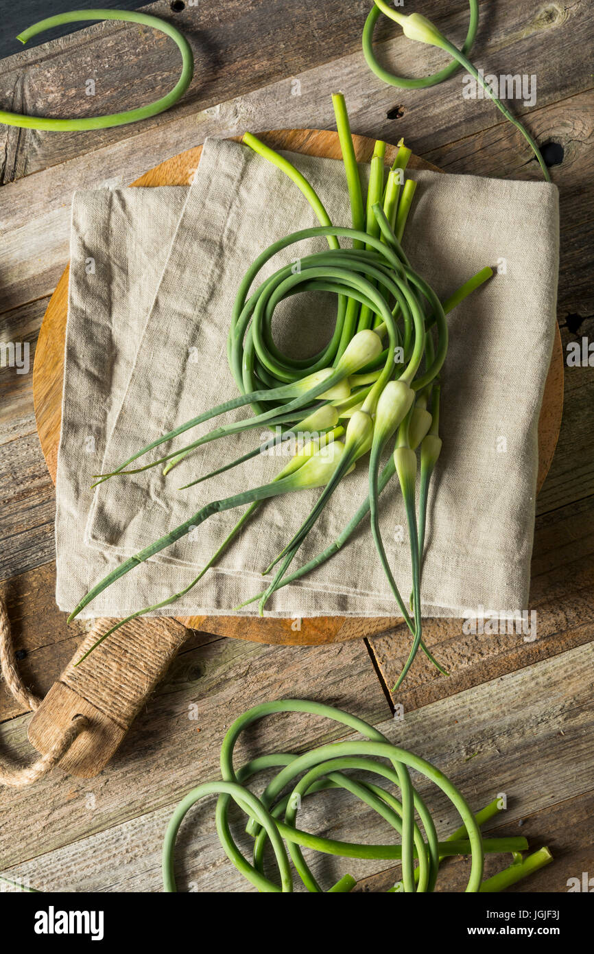 Raw Green Organic Garlic Scapes Ready to Use Stock Photo - Alamy