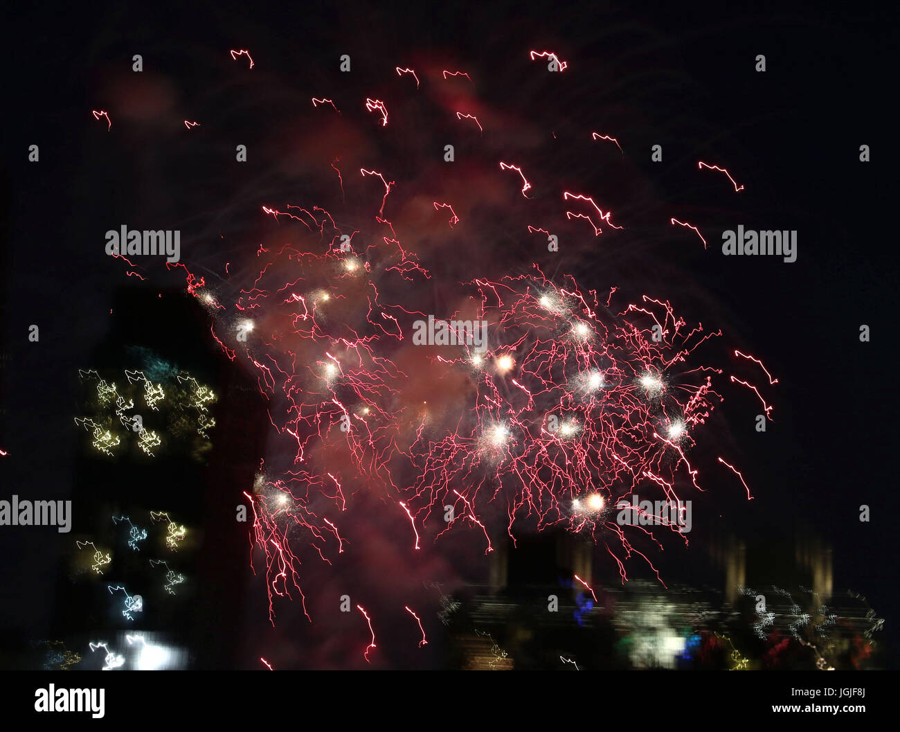 Abstract slow shutter streaks and bursts of colorful sparklers from ...