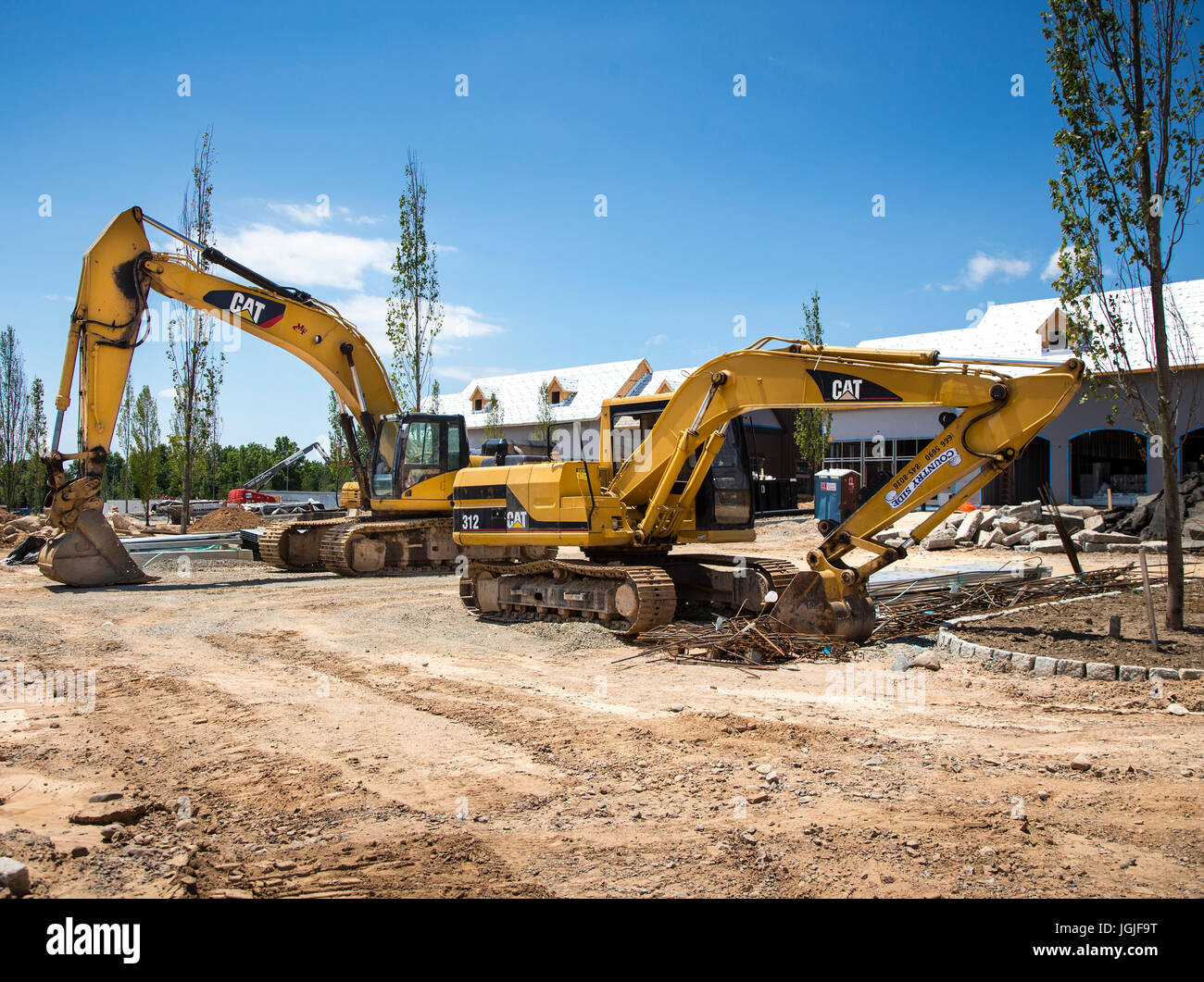 Backhoe at a construction site for a new shopping center Stock Photo ...