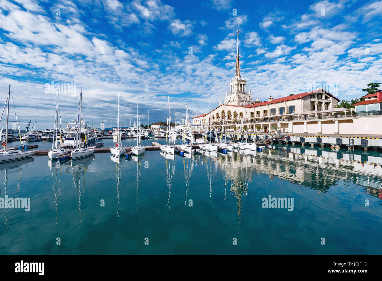 Yachts and boats anchored in the port of Sochi. Russia Stock Photo - Alamy