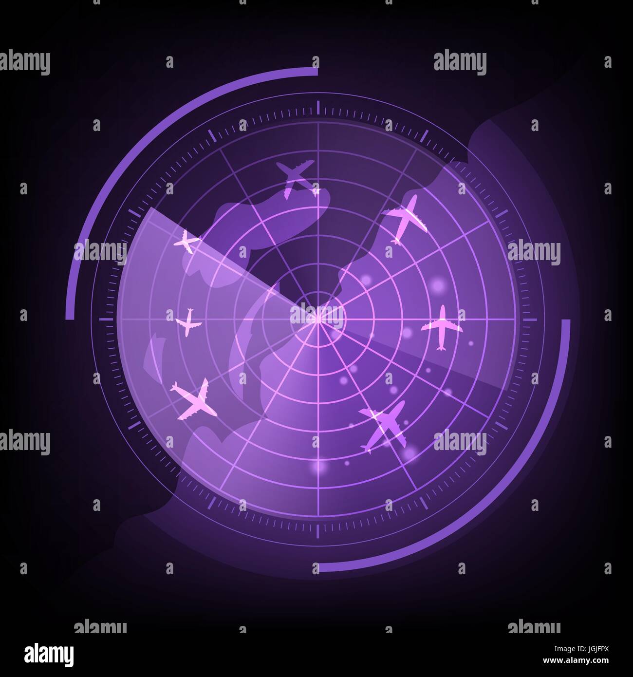 Purple radar screen with airplane and map, stock vector Stock Vector ...