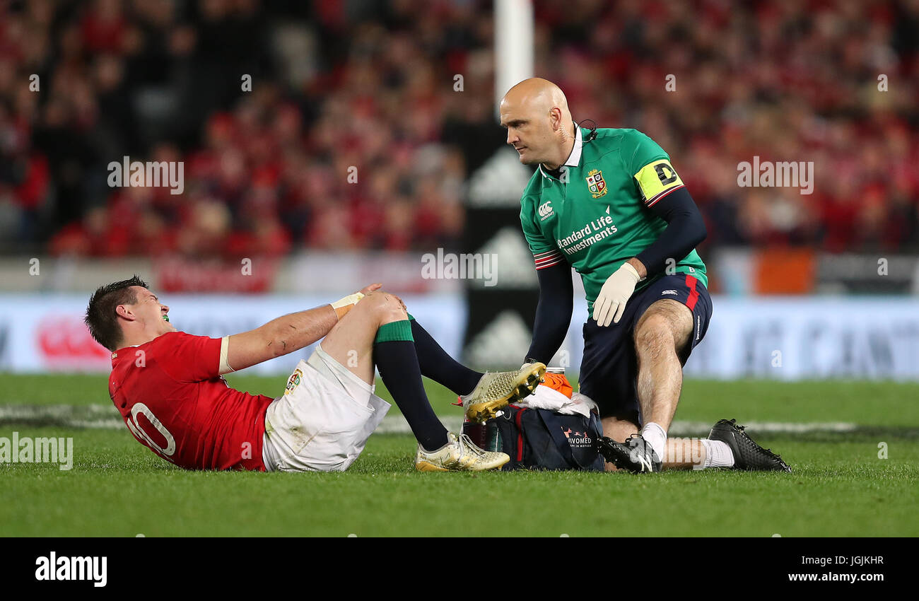 British and Irish Lions' Johnny Sexton receives treatment during the ...