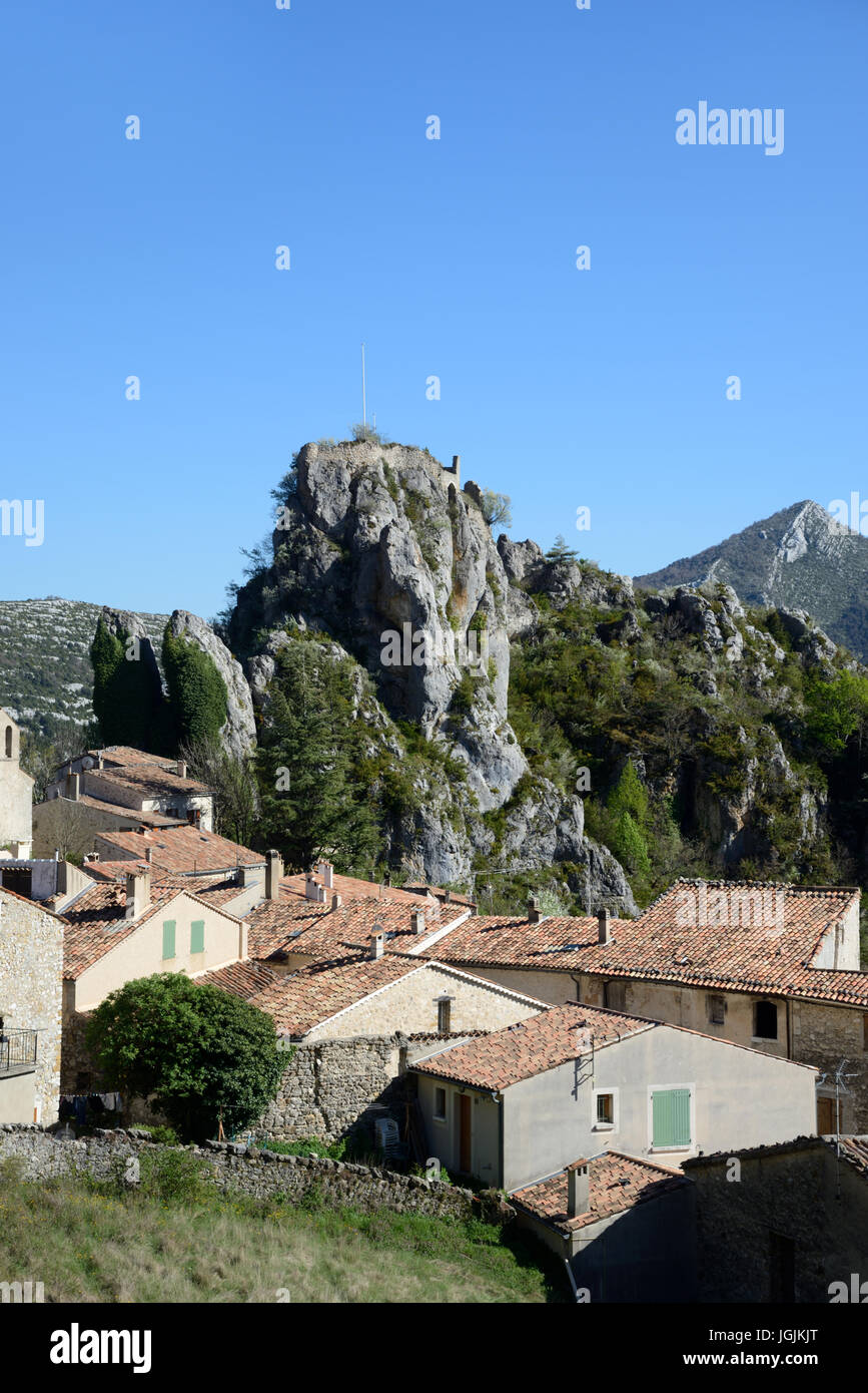 View over the Rooftops of the Alpine Village of Rougon in the Verdon ...