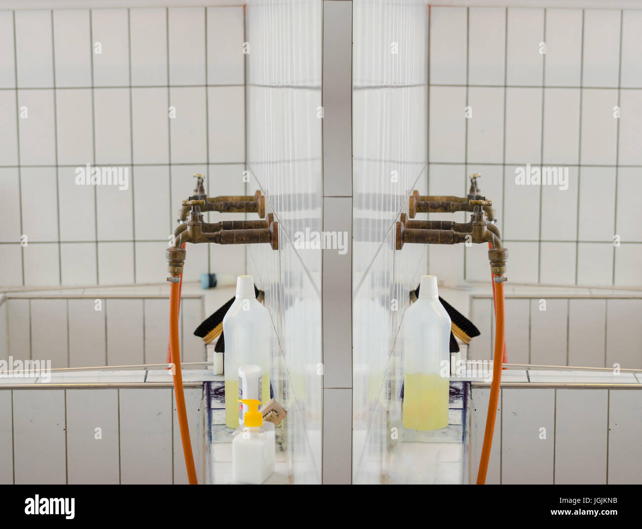 Close-up of two tiled wash basins in a laboratory Stock Photo - Alamy