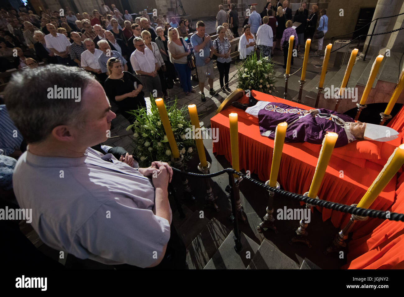 The late Cardinal Joachim Meisner is laid out at the Romanic basilica ...