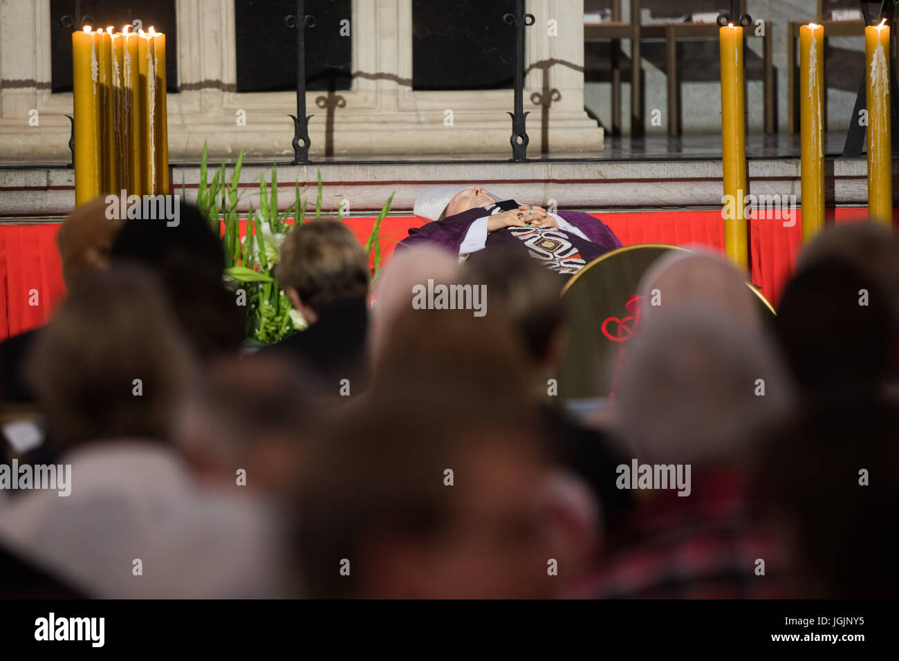 The late Cardinal Joachim Meisner is laid out at the Romanic basilica ...