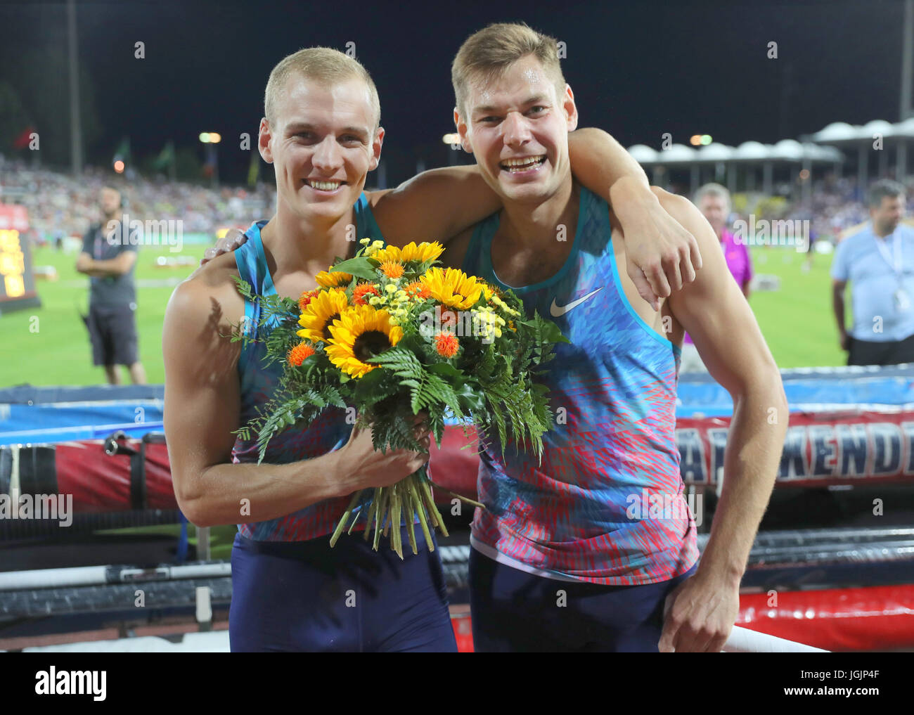 Sam Kendricks (USA) and Pawel Wojciechowski (POL) pose after placing ...