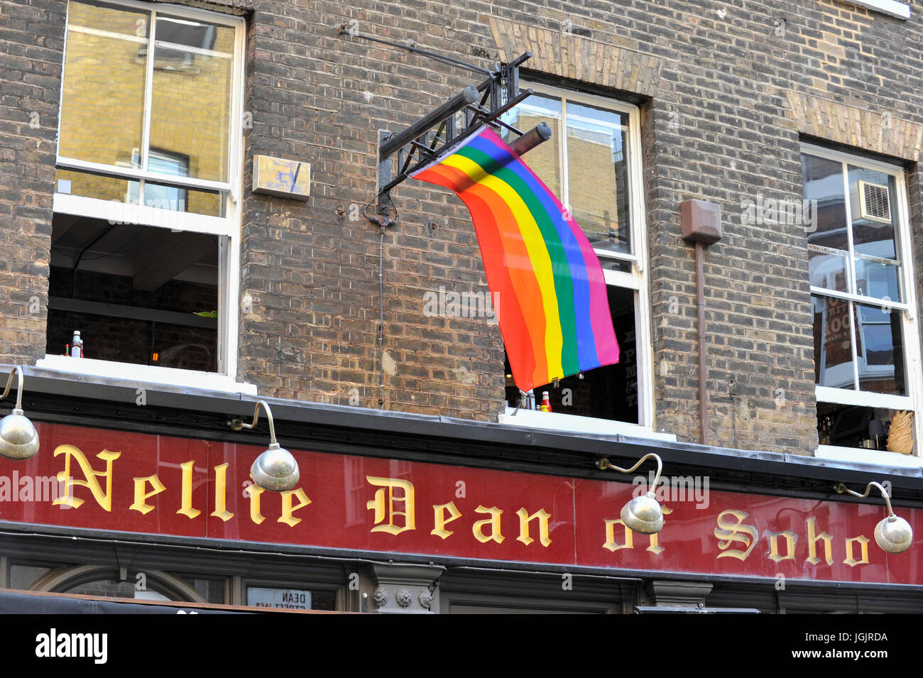 London, UK. 7th July, 2017. Rainbow flags and banners, a symbol for the ...