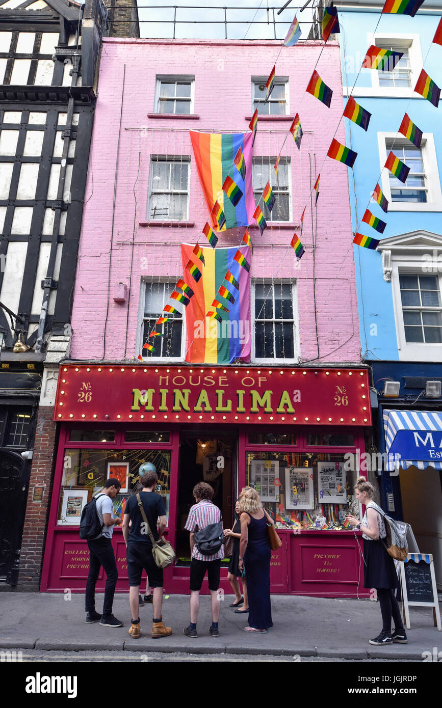 London, UK. 7th July, 2017. Rainbow flags and banners, a symbol for the ...