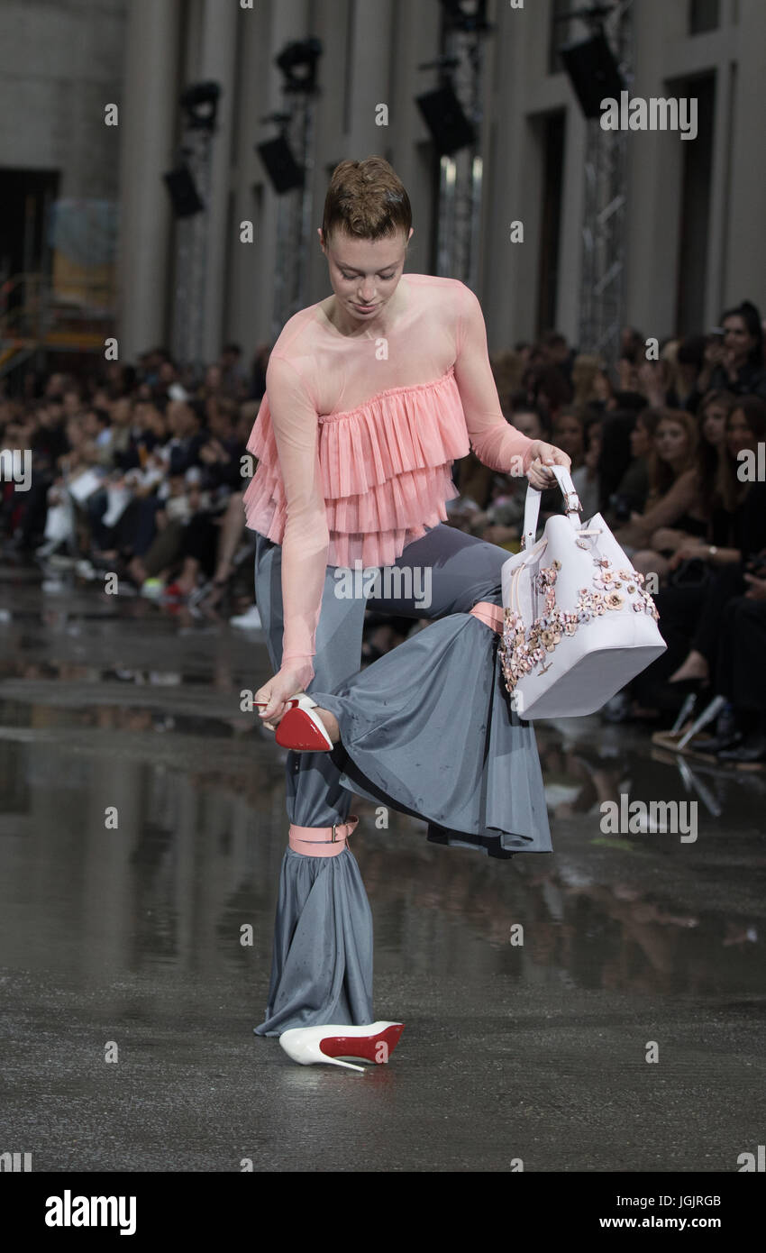 Berlin, Germany. 7th July, 2017. Models present clothes during the fashion show of Marina ...