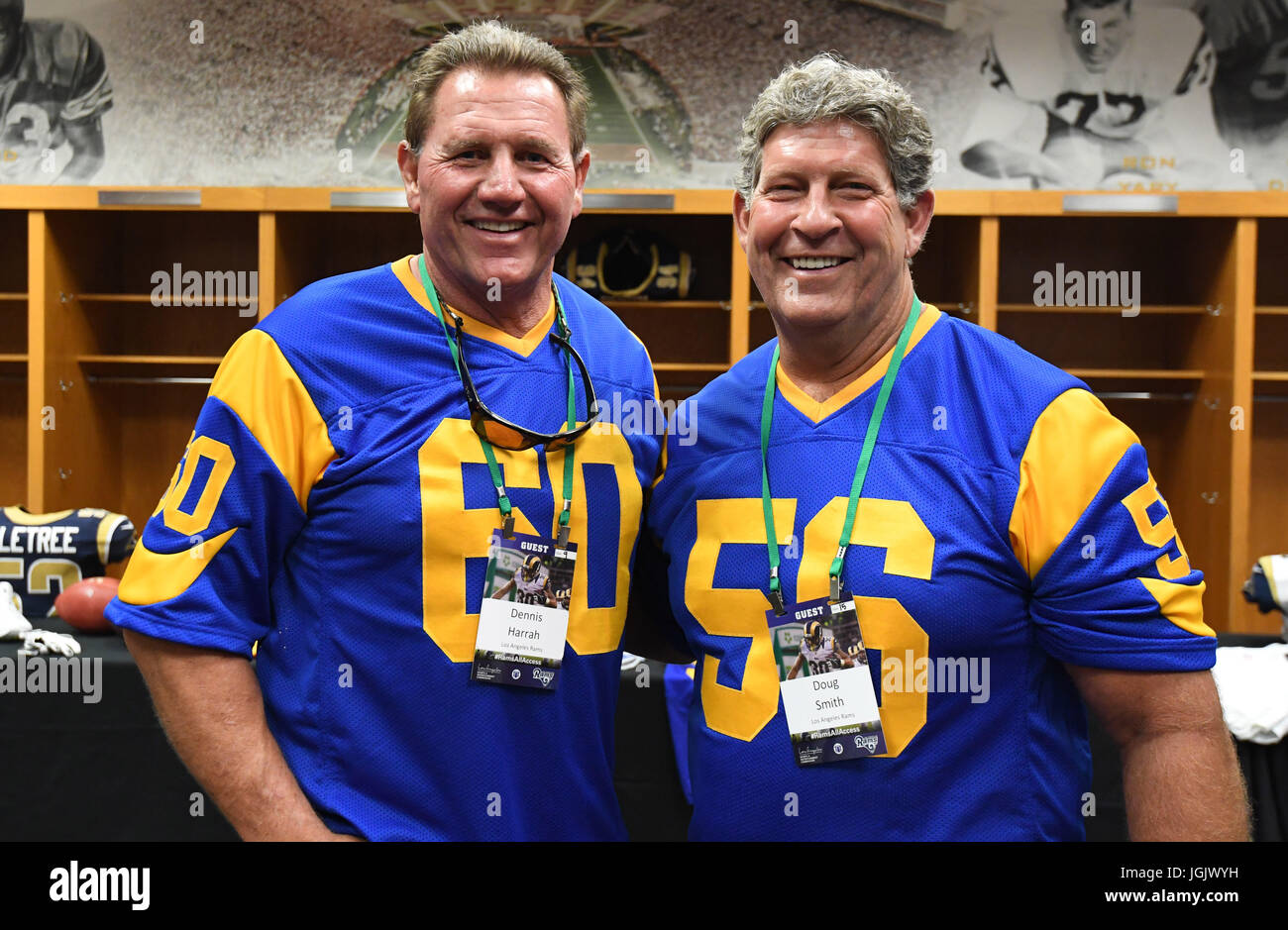 Los Angeles Rams former offensive lineman Dennis Harrah (60) and former ...