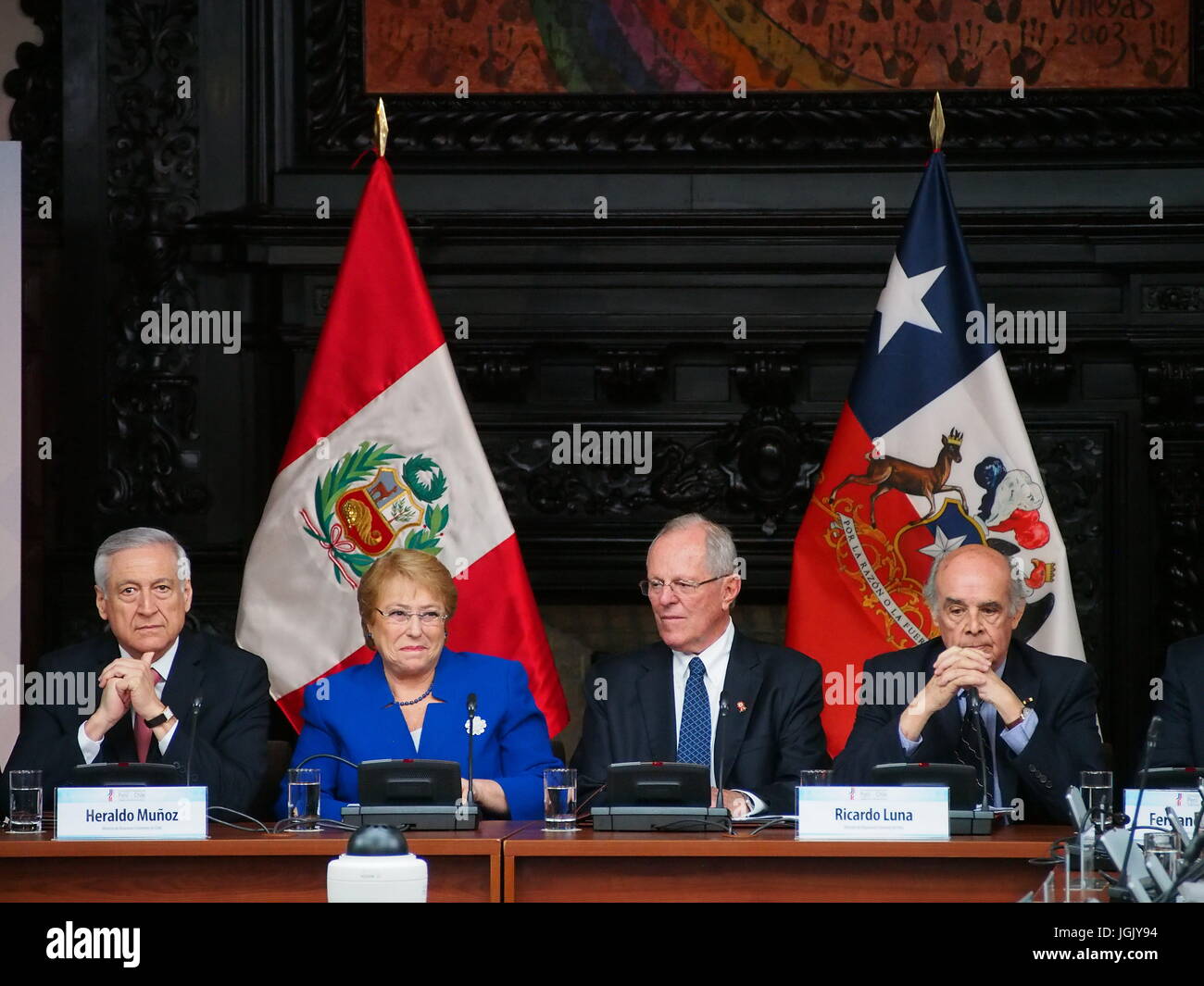 Lima, Peru. 07th July, 2017. From left to right; Heraldo Muñoz ...