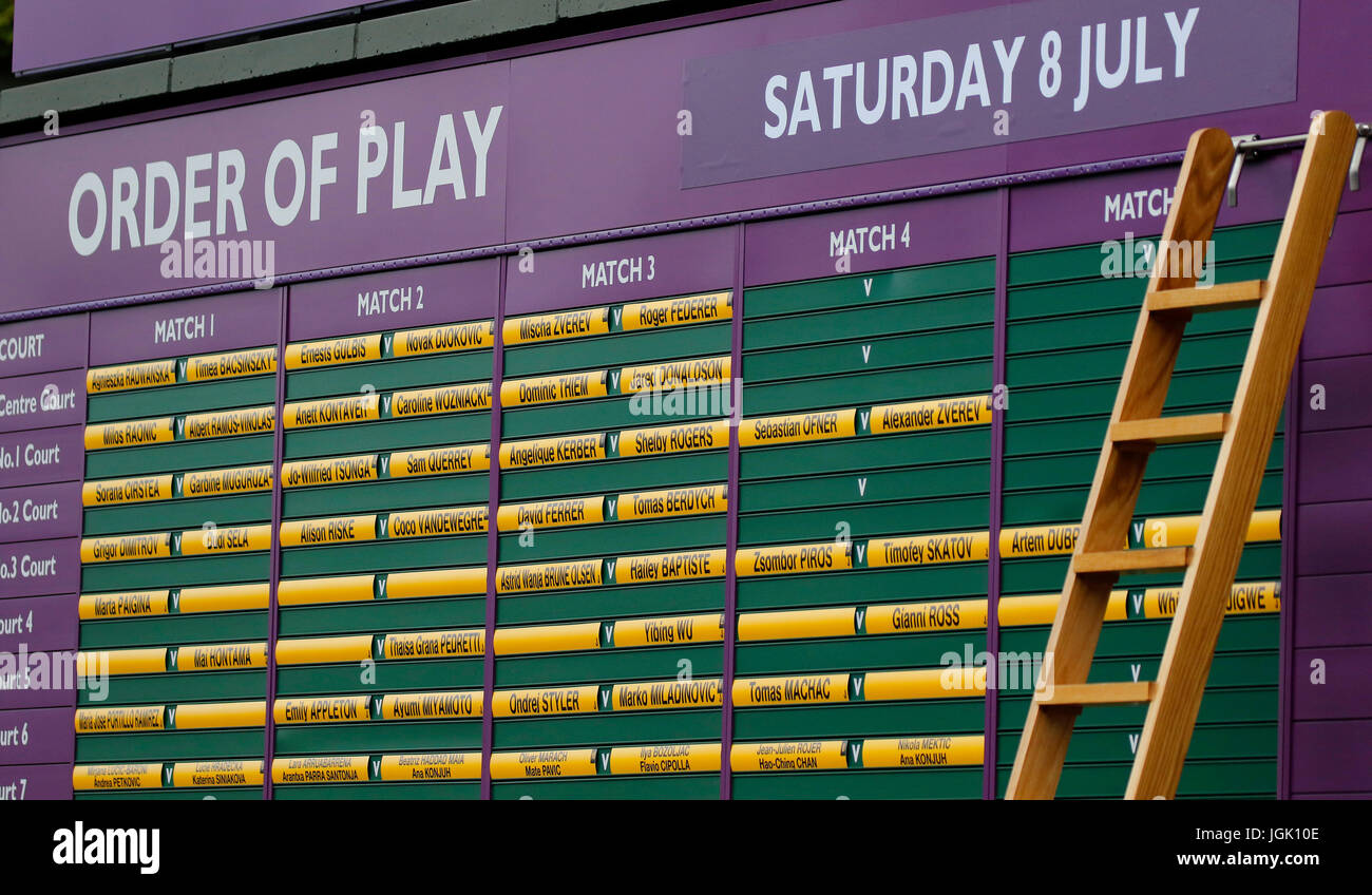 ORDER OF PLAY BOARD ON SATURDAY DAY 6 OF THE CHAMPIONSHIPS, THE ...