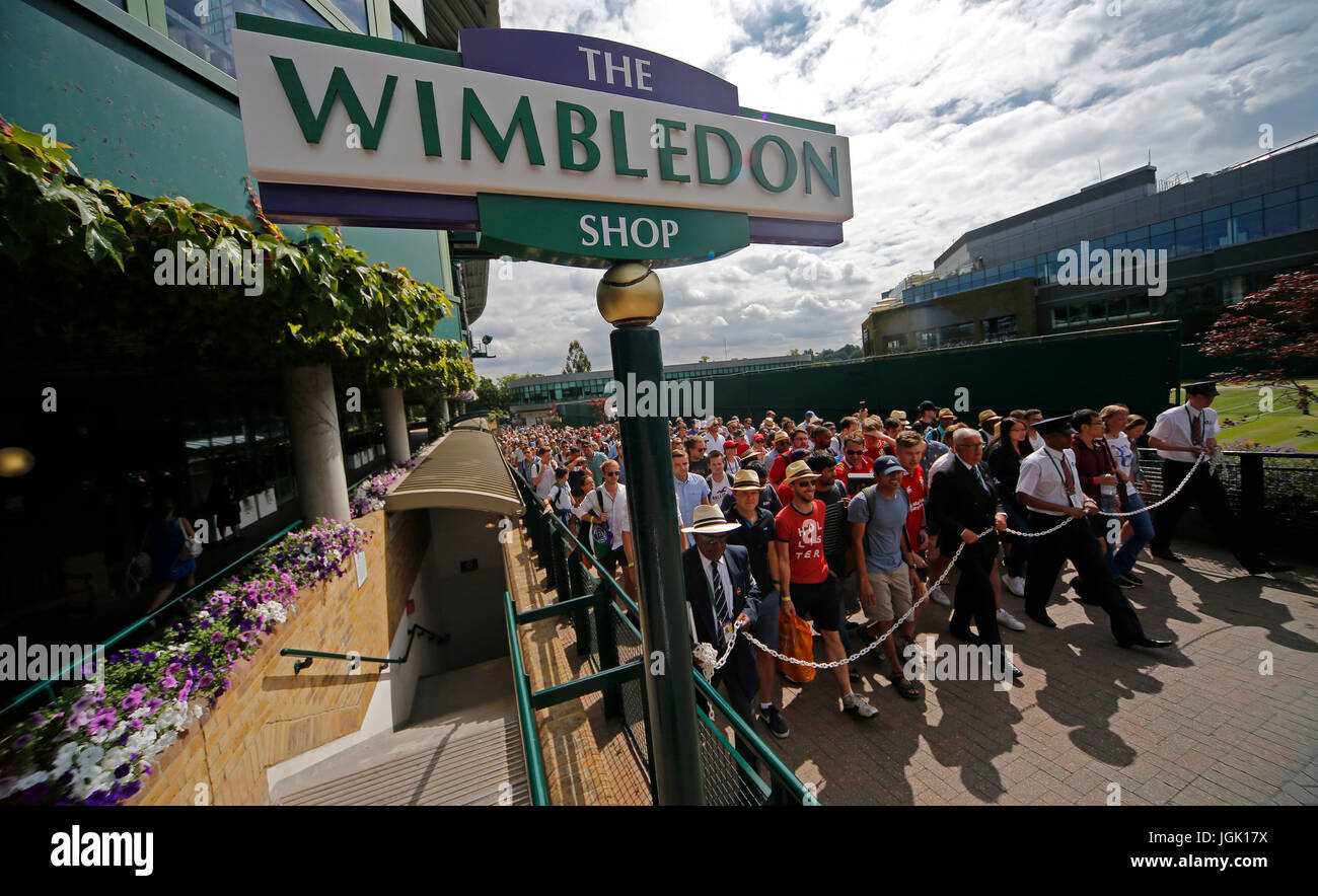 WIMBLEDON CROWD ENTERING THE GROUNDS ON DAY 6 OF THE CHAMPIONSHIPS, THE ...