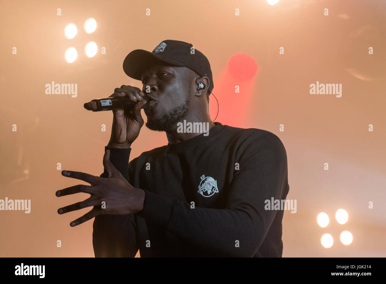 Turku, Finland. 7th July 2017. British Grime Rapper Stormzy performs at ...