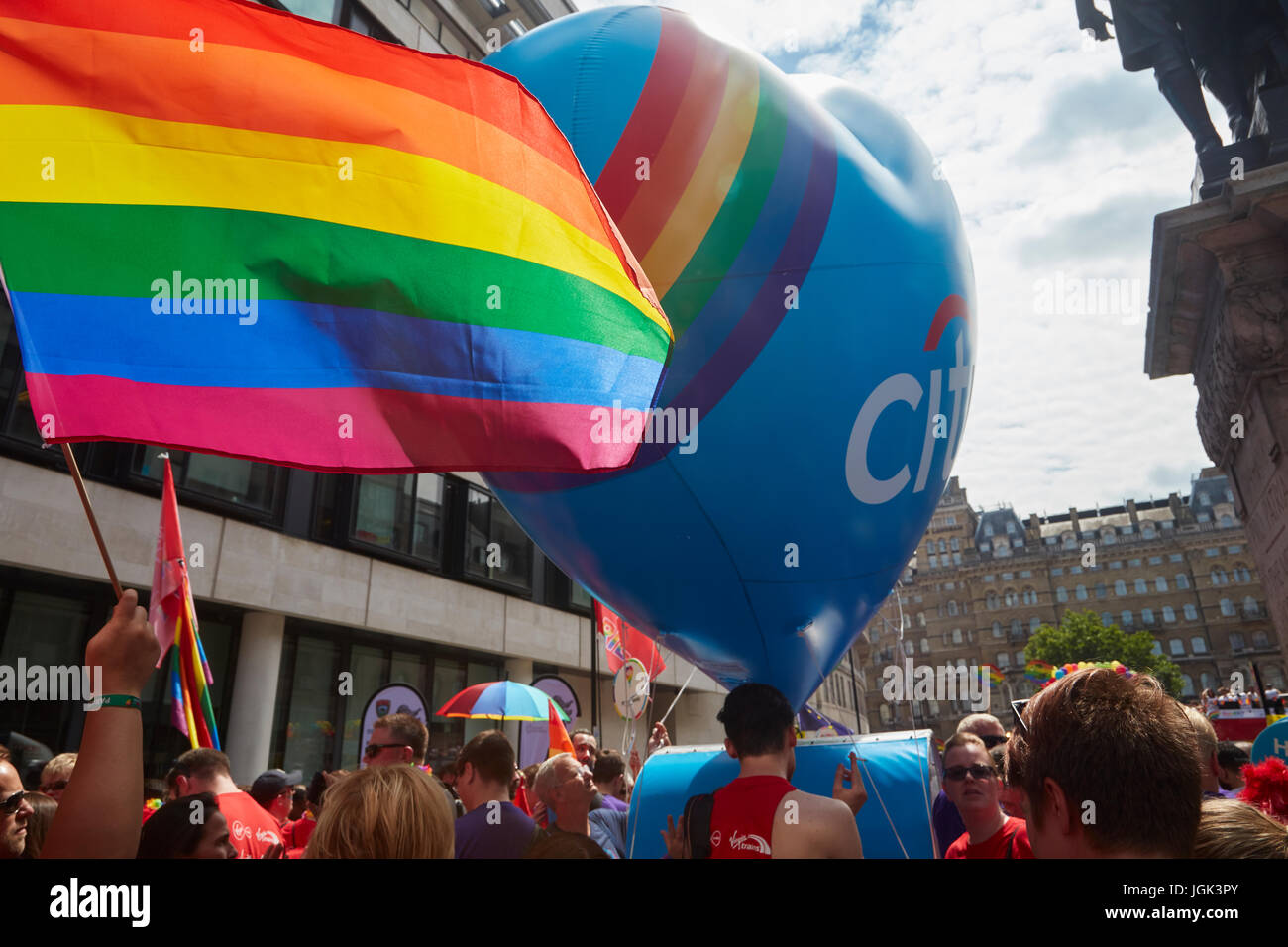 London Pride 2017 - rainbow flag and citi flag Stock Photo - Alamy