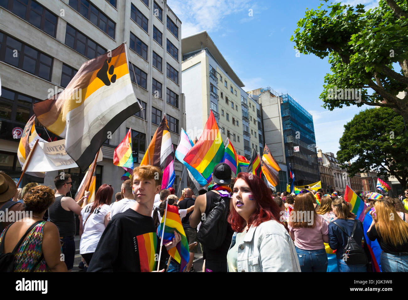 Bristol, UK. 8th July, 2017. Participants in a parade through the city ...