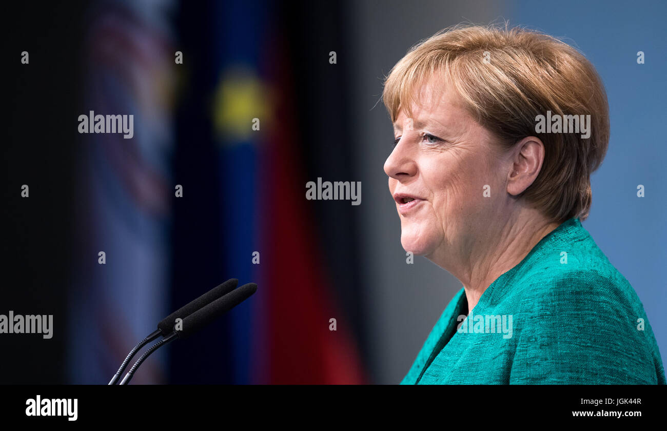 Hamburg, Germany. 8th July, 2017. German chancellor Angela Merkel at a ...