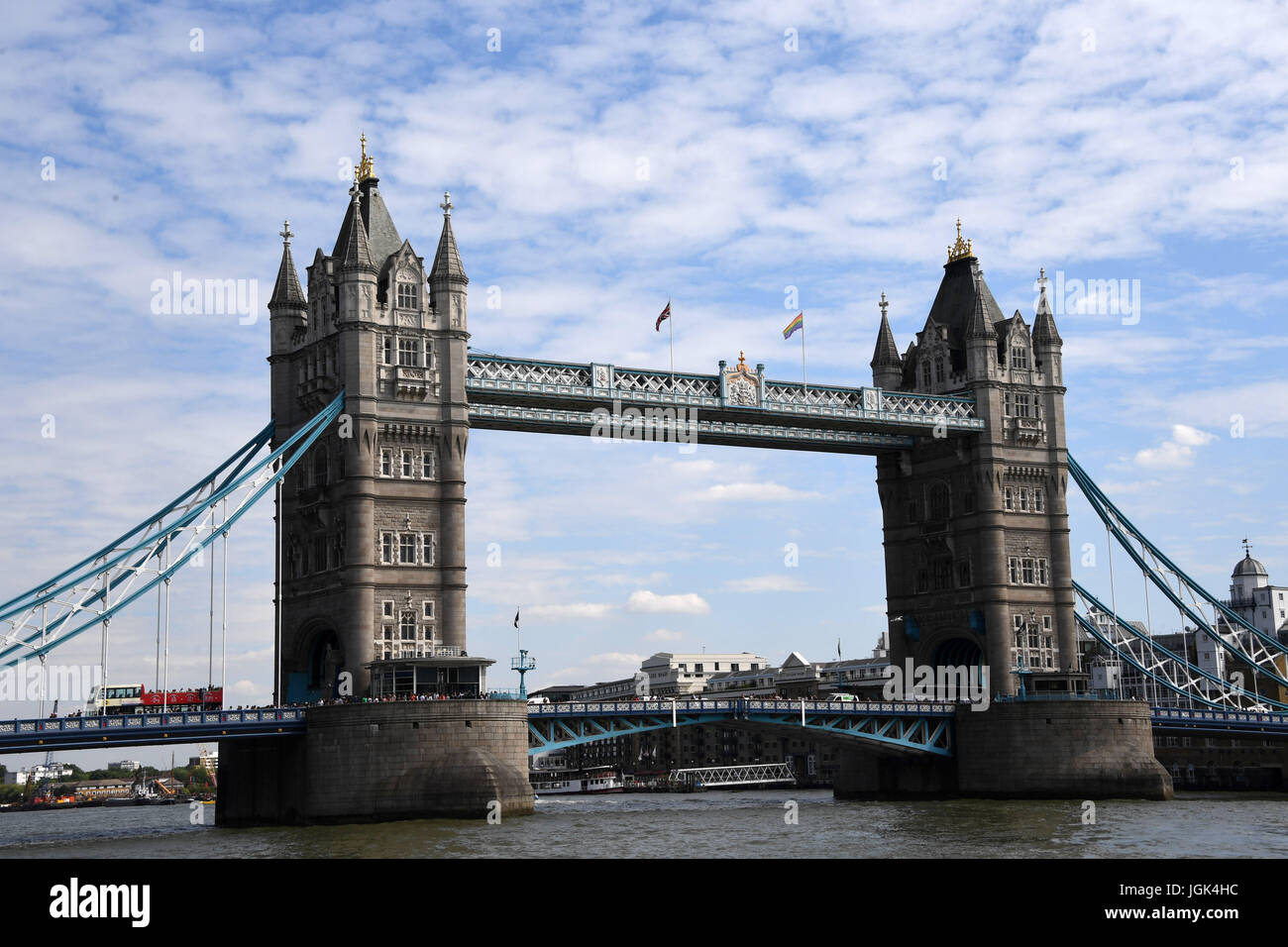 General overall view of the British Union Jack and LGBT Rainbow flag ...