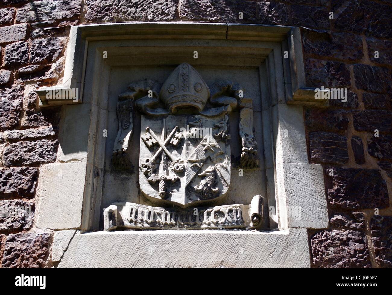 Crest on Exeter's Roman City Wall. Devon, UK. July, 2017 Stock Photo ...