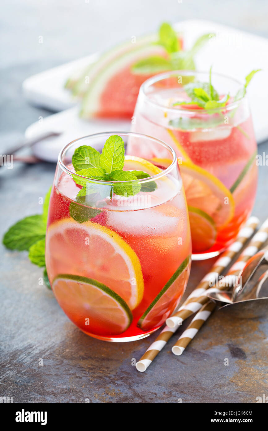 Summer refreshing cocktails with watermelon Stock Photo - Alamy