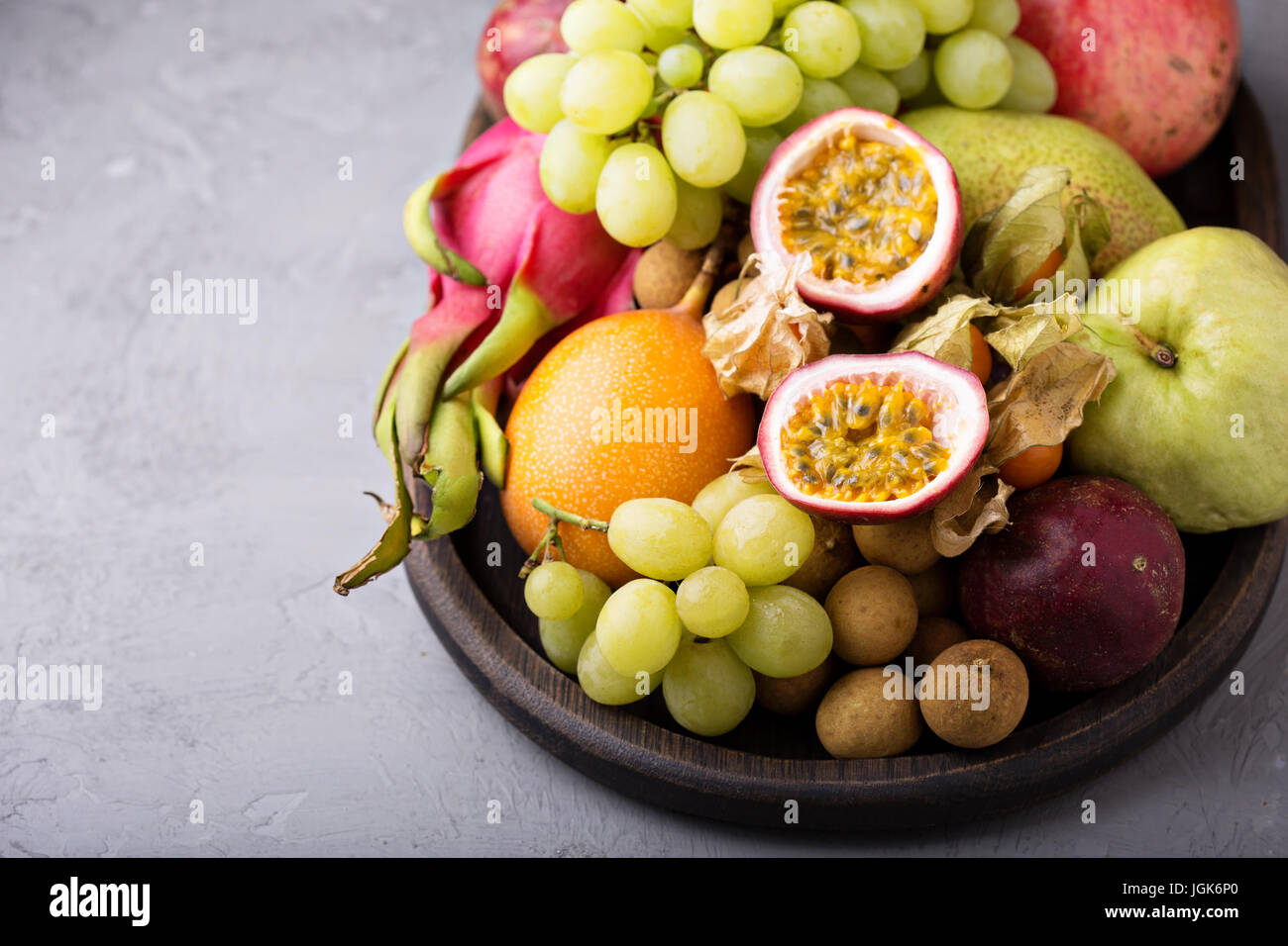 Exotic fruits on a tray Stock Photo - Alamy