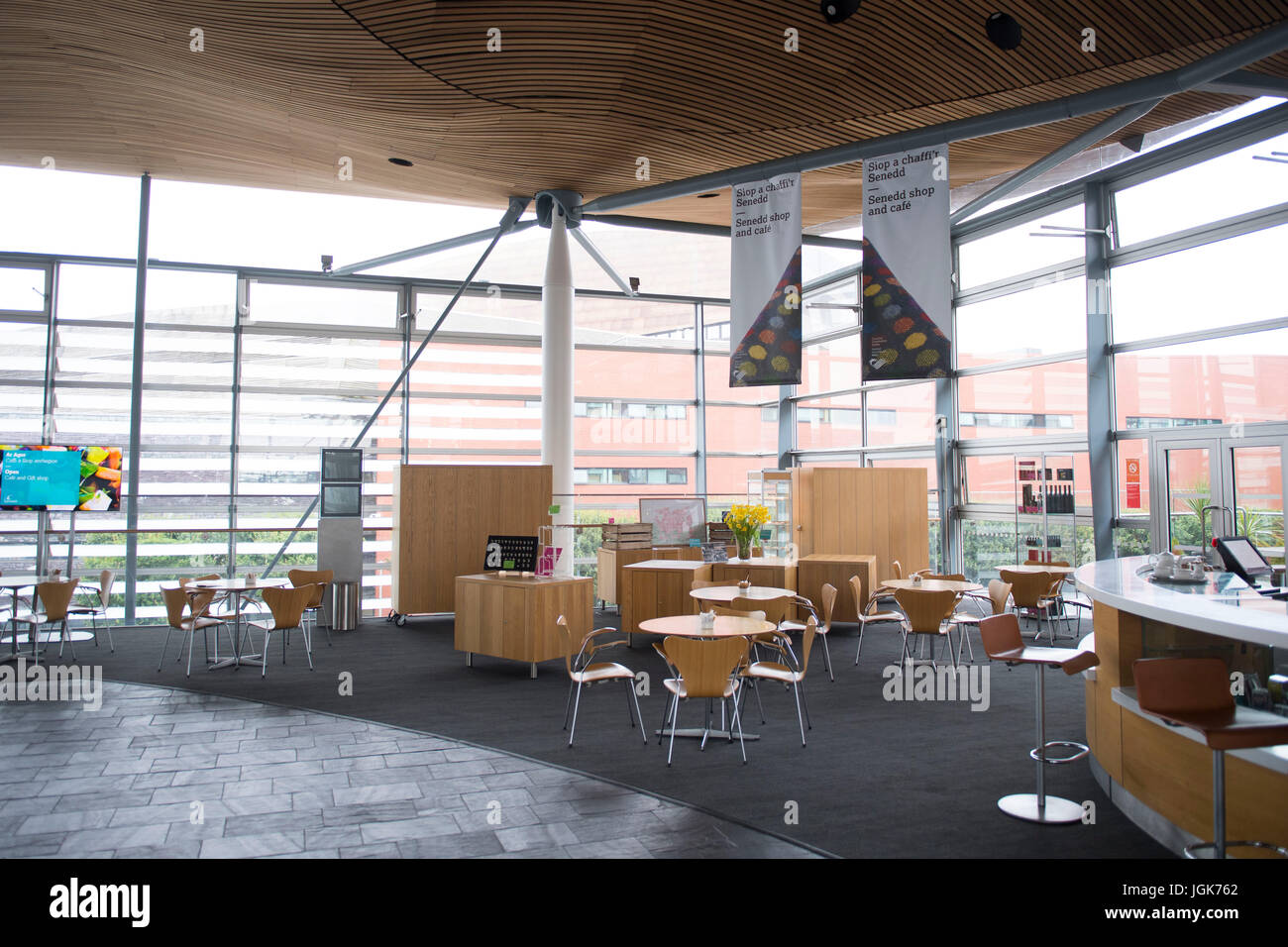 Interior view of the Senedd cafe at Cardiff Bay, Wales, UK Stock Photo ...