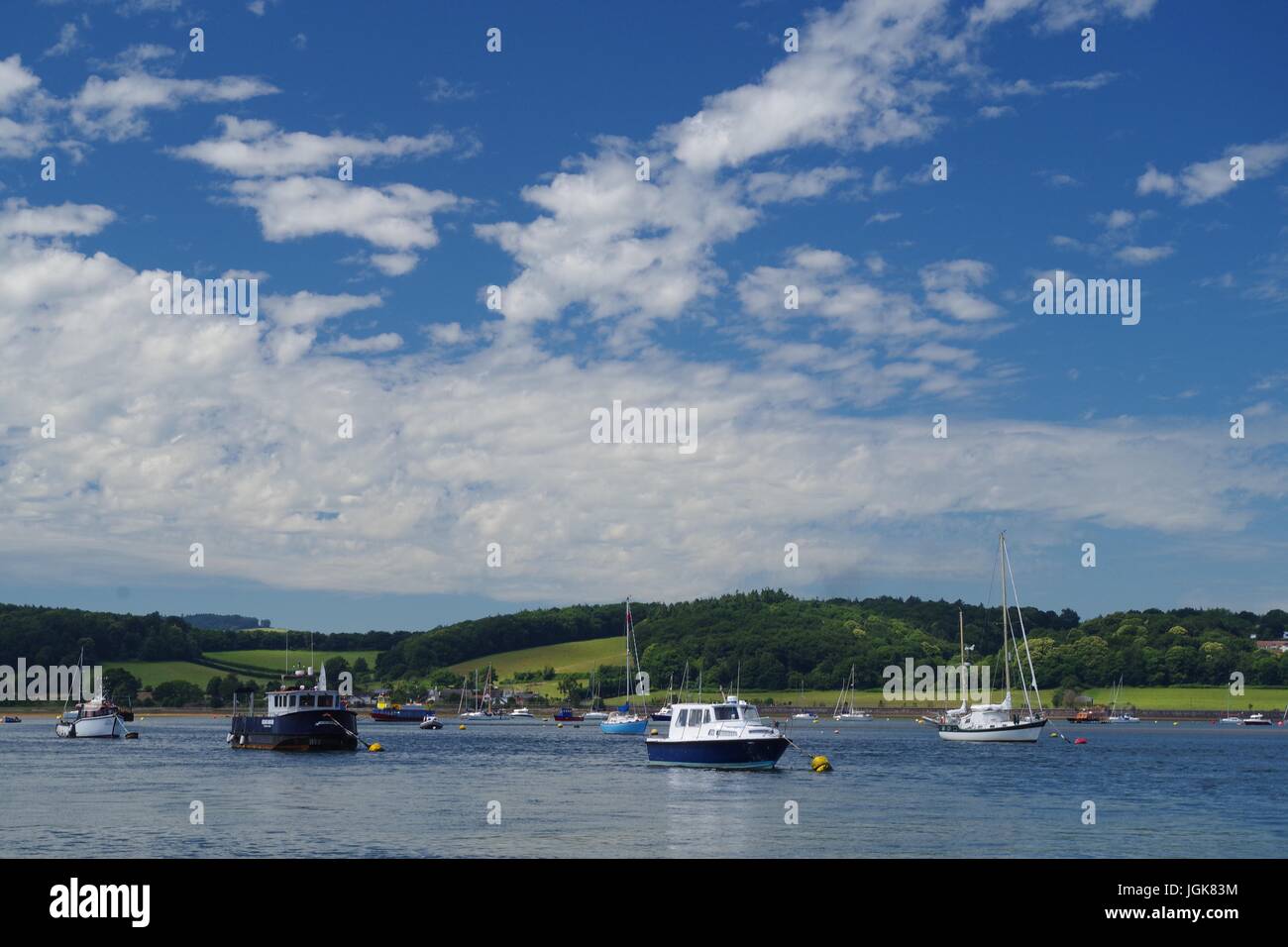 Boats of the Exe Estuary from Dawlish Warren, Devon, UK. July, 2017 ...