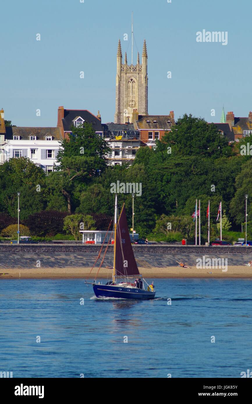 Sailing Pleasure Boat Heading Inland Past Exmouth and Holy Trinity ...