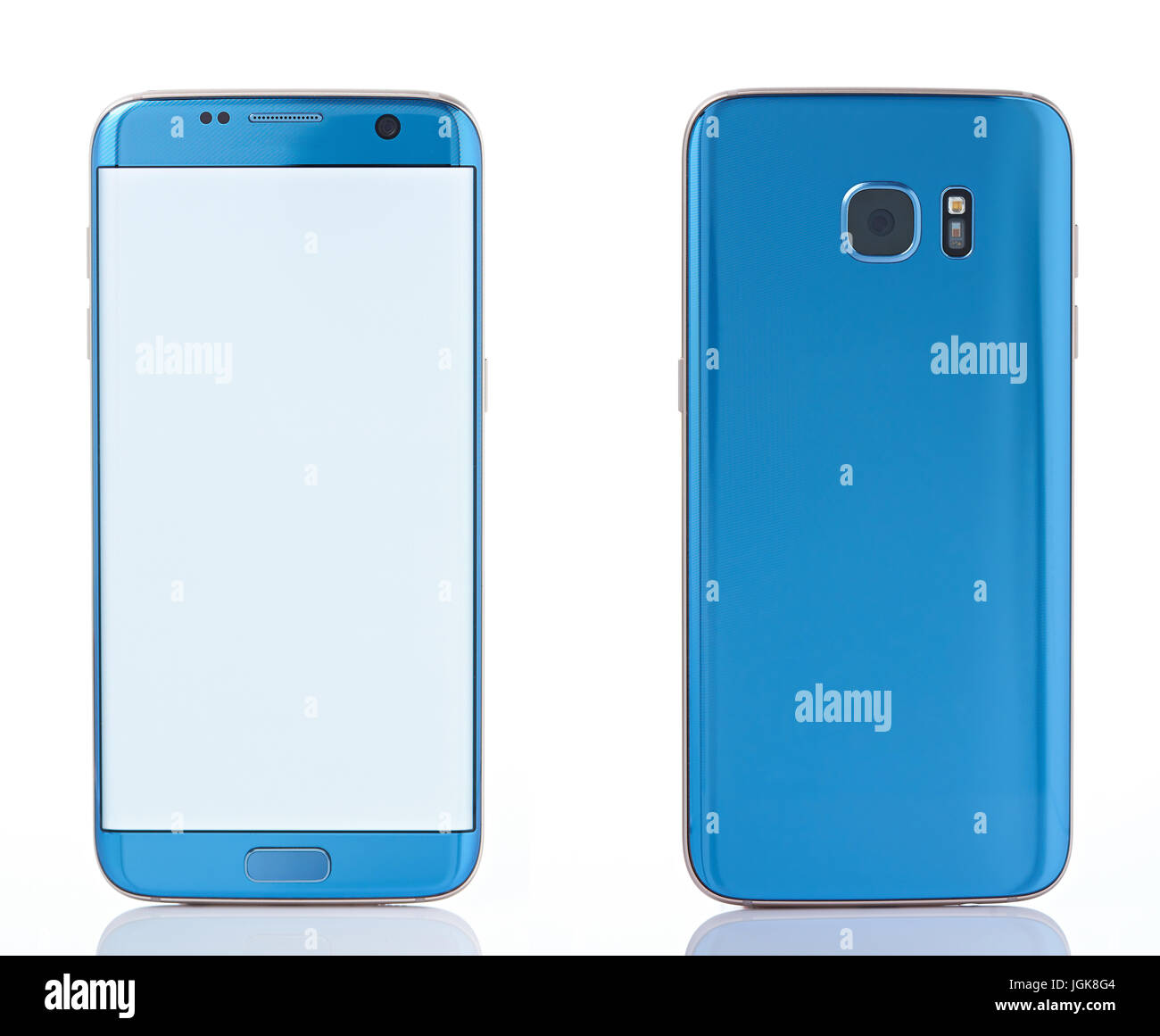 Back and front sides of modern smartphone isolated on white background ...