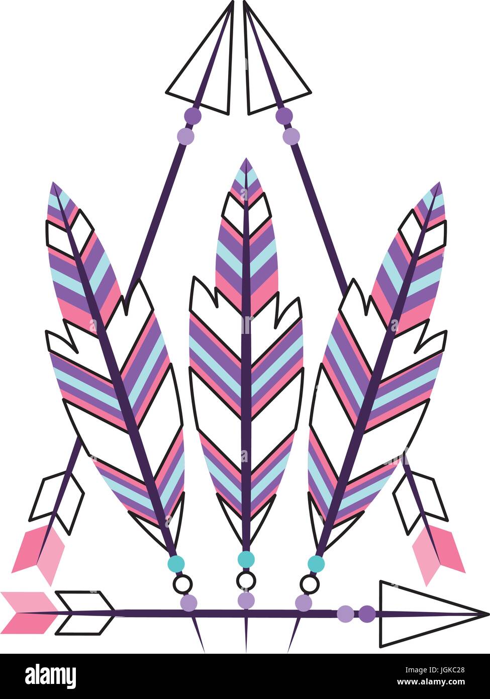 Decorative arrows with feathers boho style vector illustration design ...