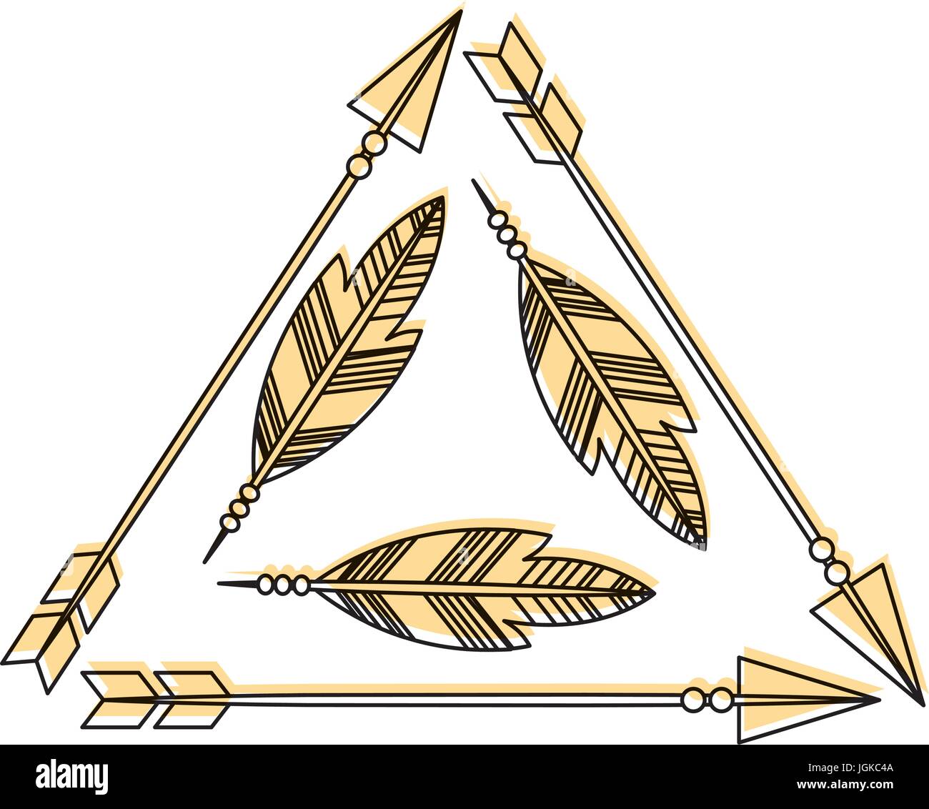 Decorative arrows with feathers boho style vector illustration design ...