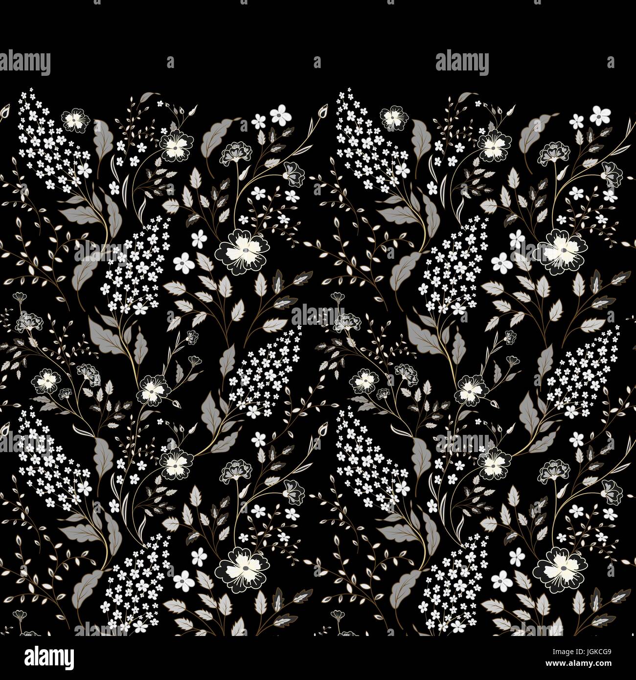 Seamless border of flowering branches. Cute little flowers wide edging ...