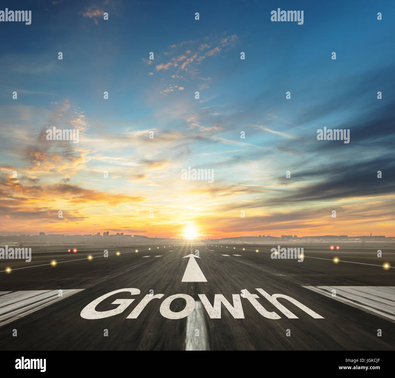 Growth creative concept with airport runway and up arrow. Business and ...