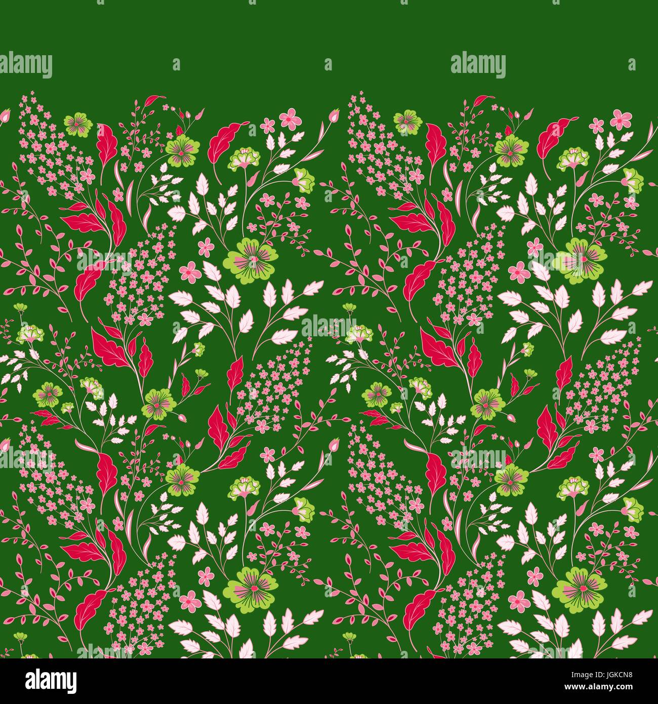 Seamless border of flowering branches. Cute little flowers wide edging ...