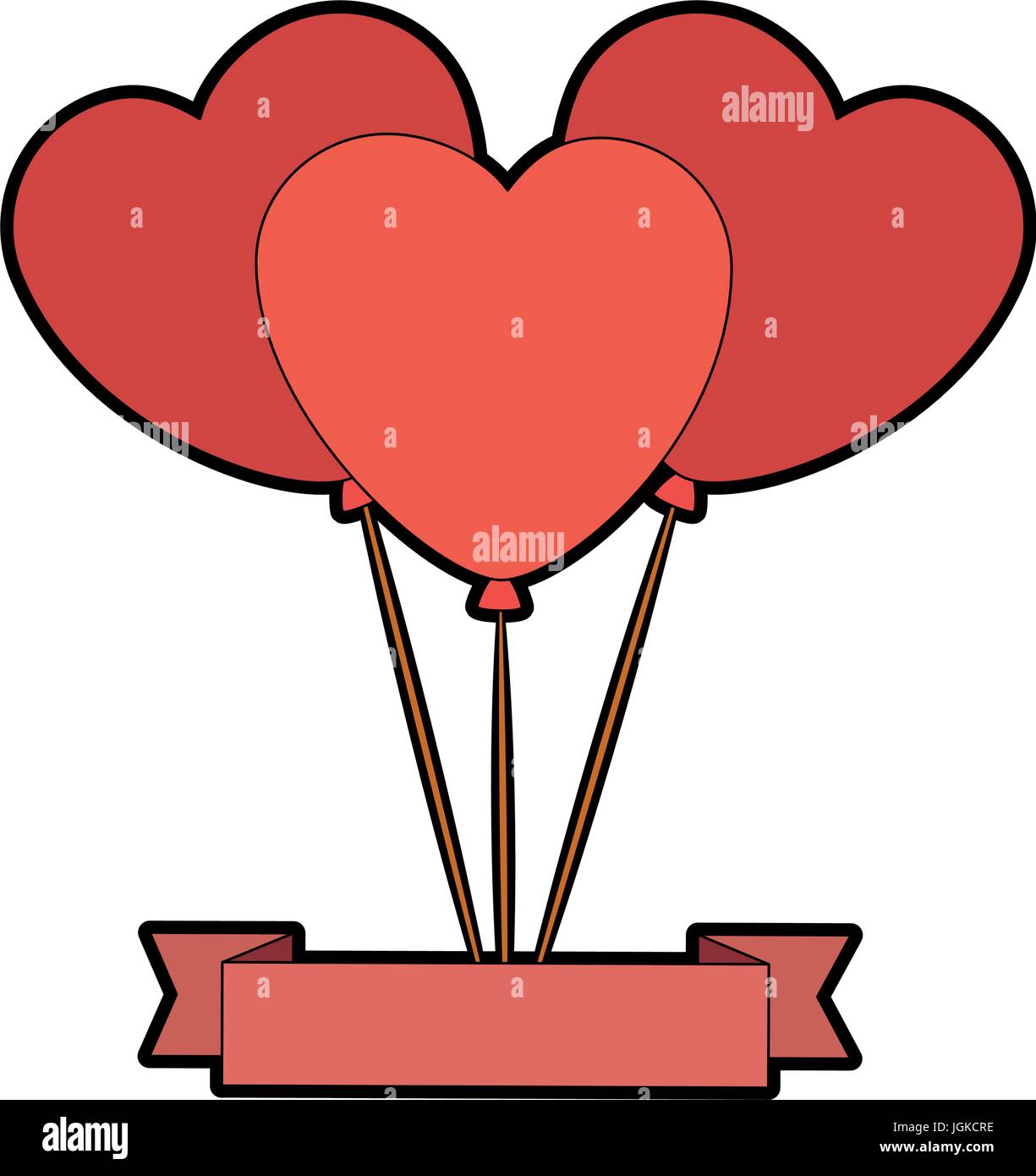 balloons in heart shape and decorative ribbon icon over white ...