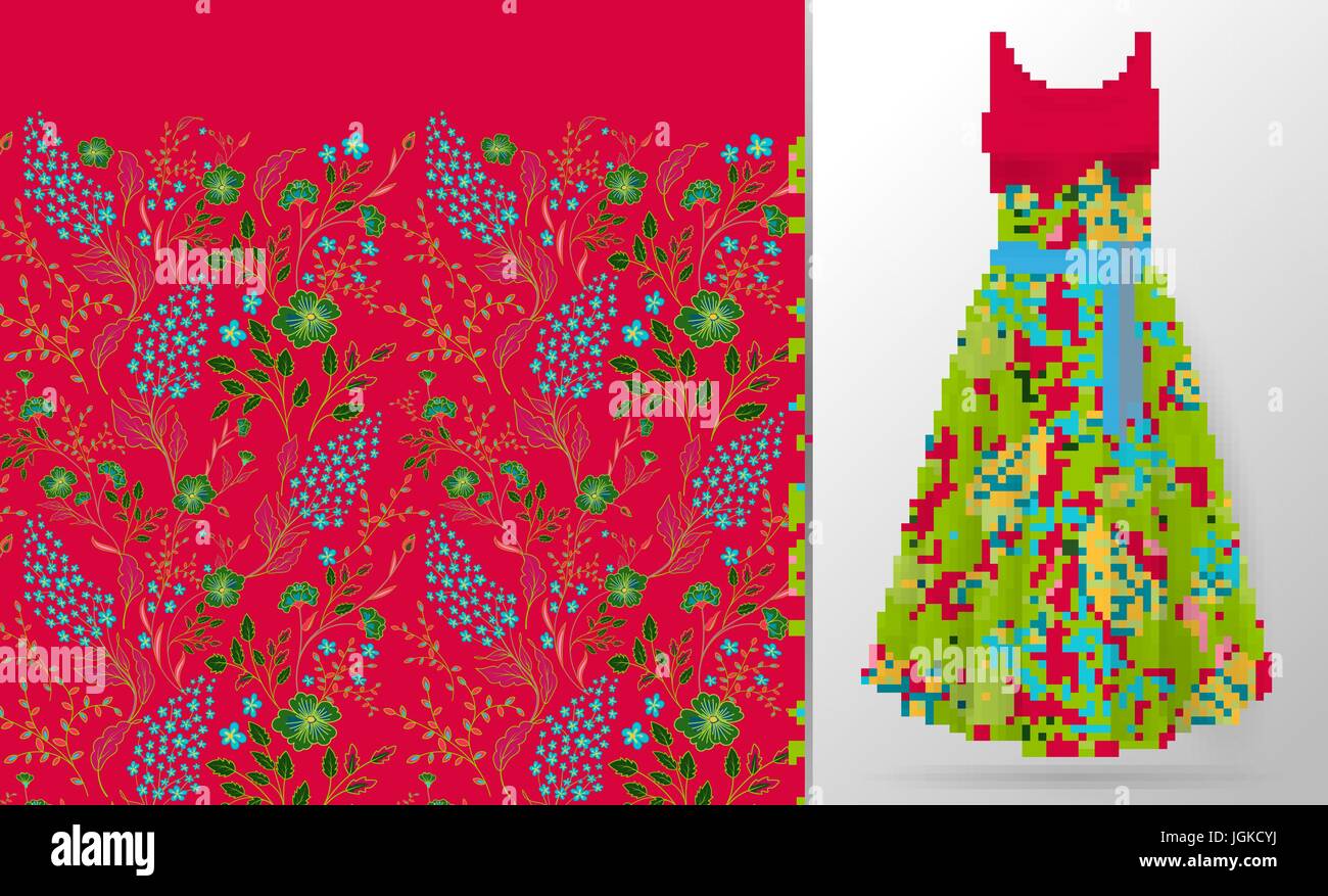 Flower embroidery on dress mock up. Fashion decoration patch realistic ...