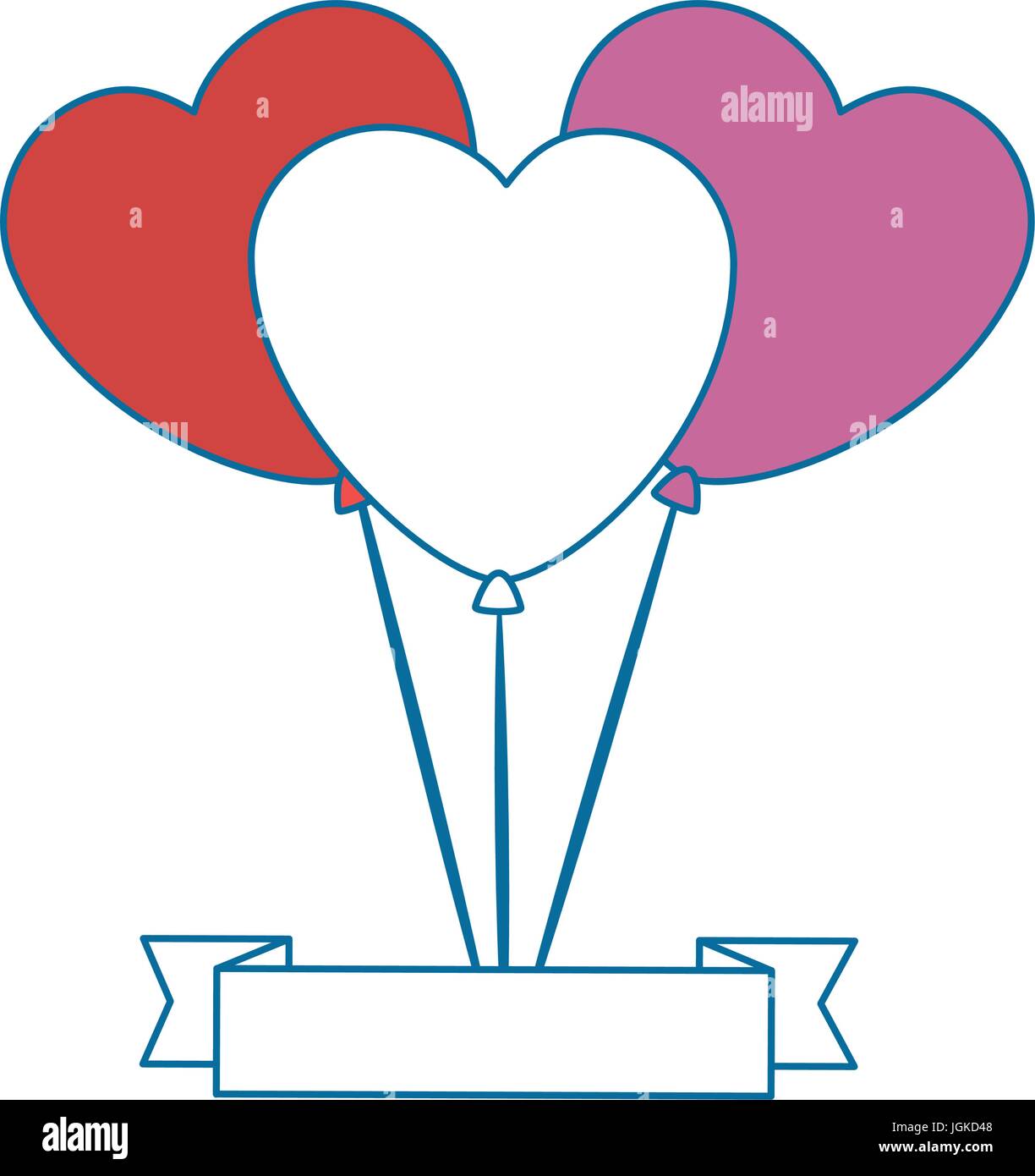 balloons in heart shape and decorative ribbon icon over white ...