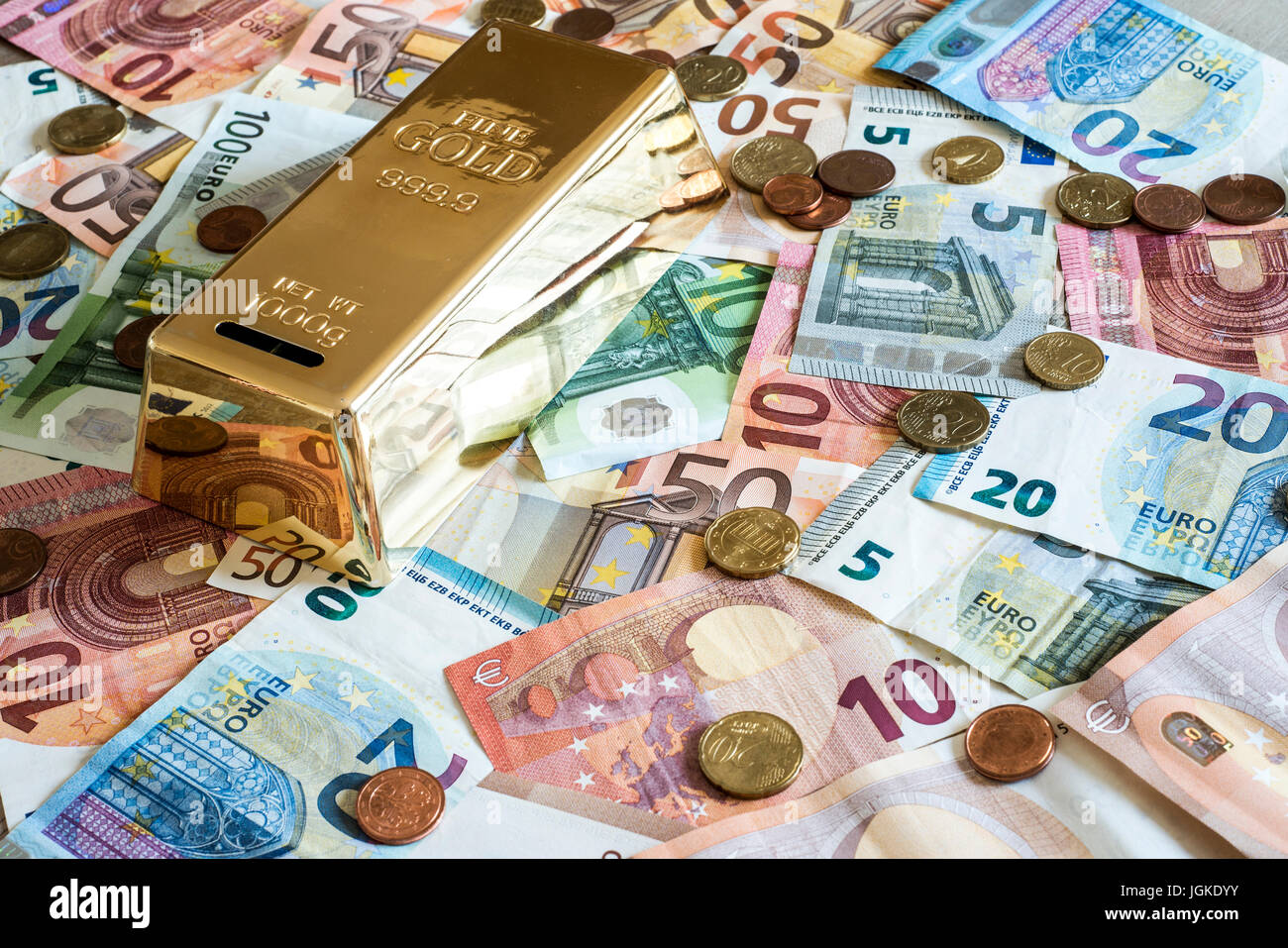 savings Cash money concept euro banknotes of all sizes and cent coins ...