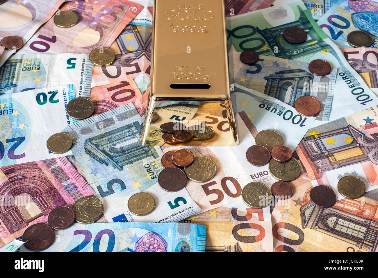 savings Cash money concept euro banknotes of all sizes and cent coins ...