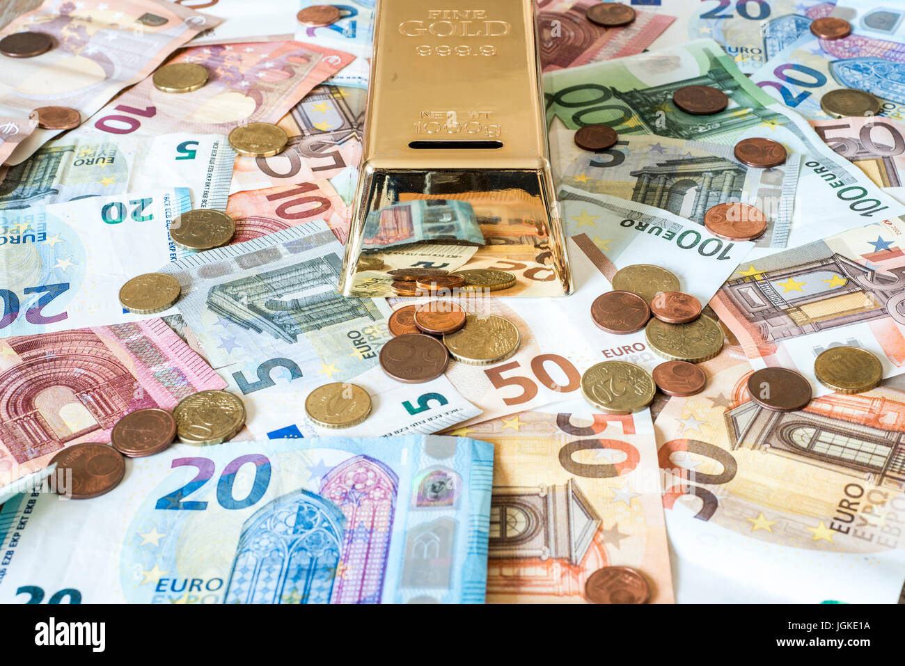 savings Cash money concept euro banknotes of all sizes and cent coins ...