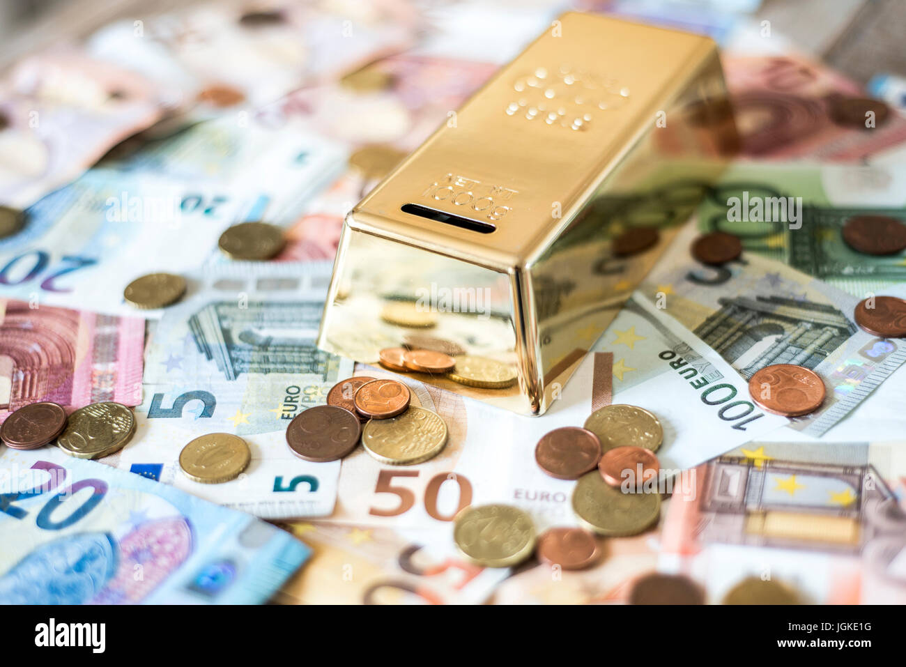 savings Cash money concept euro banknotes of all sizes and cent coins ...