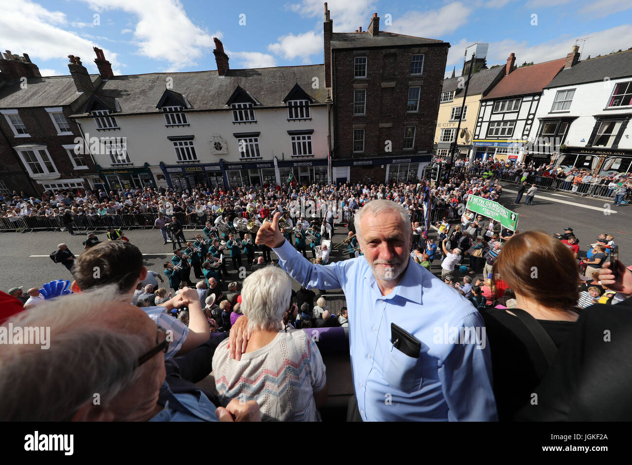 Labour leader Jeremy Corbyn watches the parade from the balcony of the ...