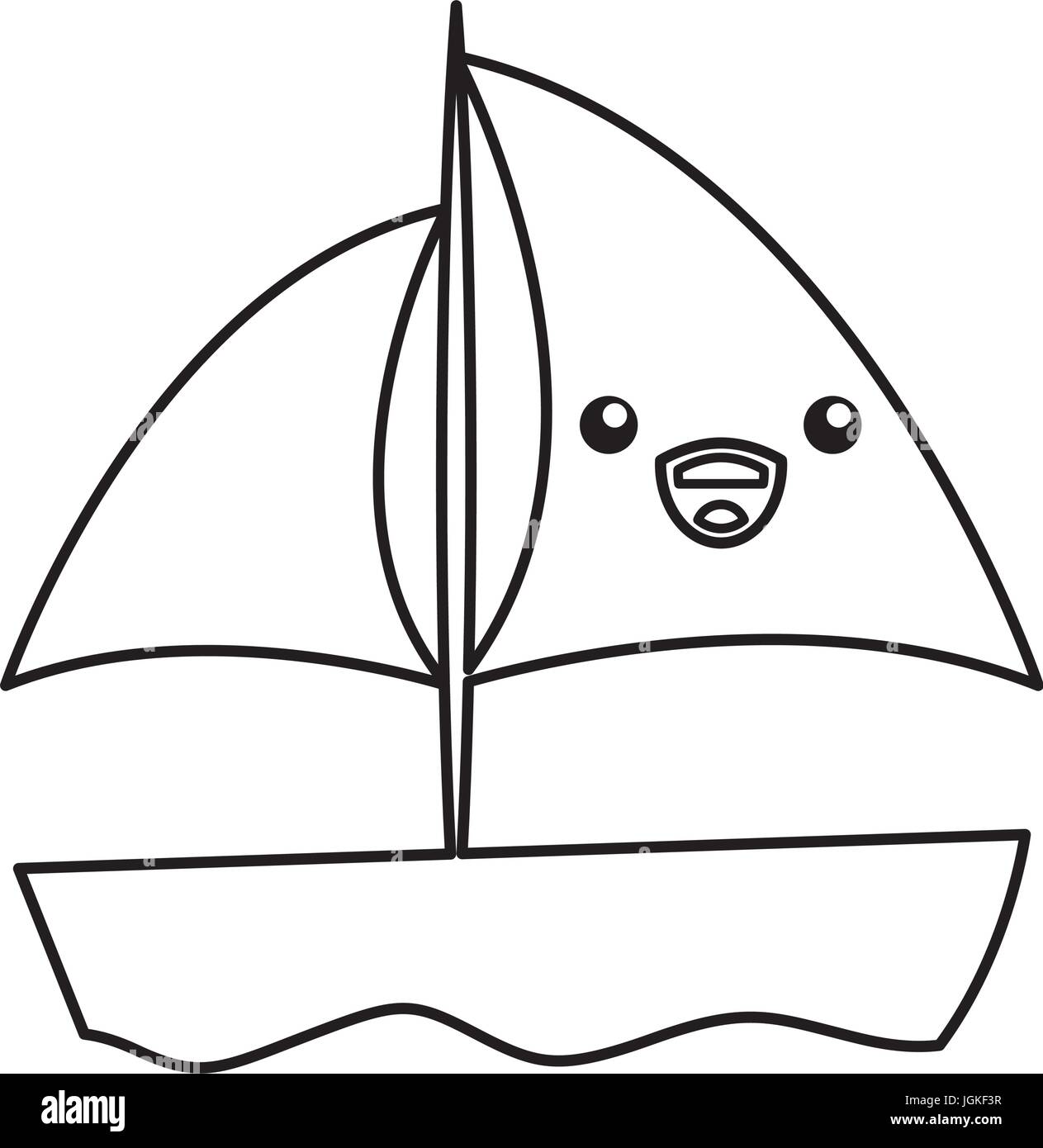 sailboat sea kawaii character Stock Vector Image & Art - Alamy
