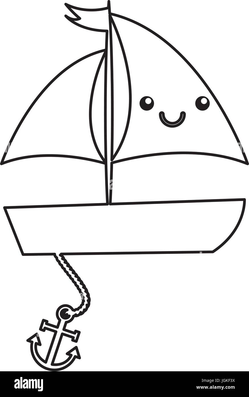 sailboat sea kawaii character Stock Vector Image & Art - Alamy