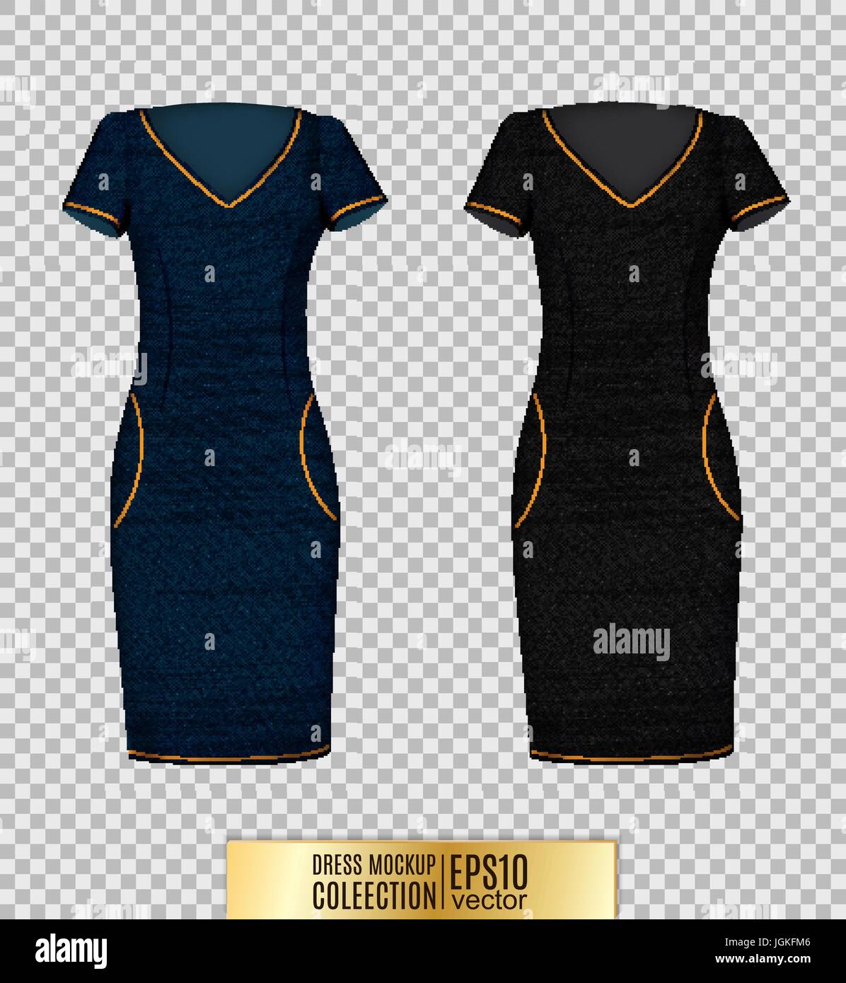 Denim dress set. Women's dress mockup collection. Realistic vector ...